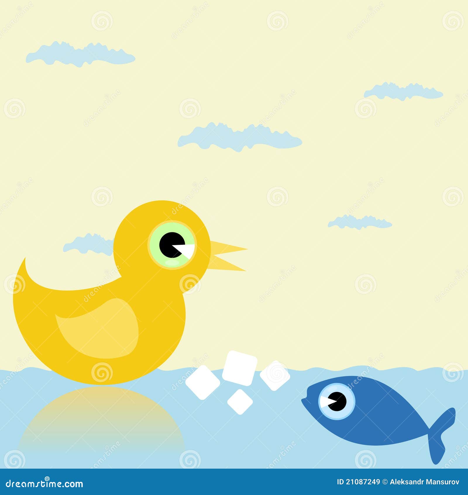 Duck and fish stock vector. Illustration of cartoon, plant - 21087249