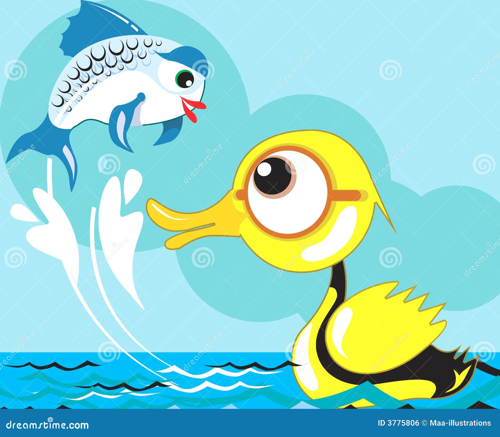 Duck and fish stock vector. Illustration of emotions, colour - 3775806