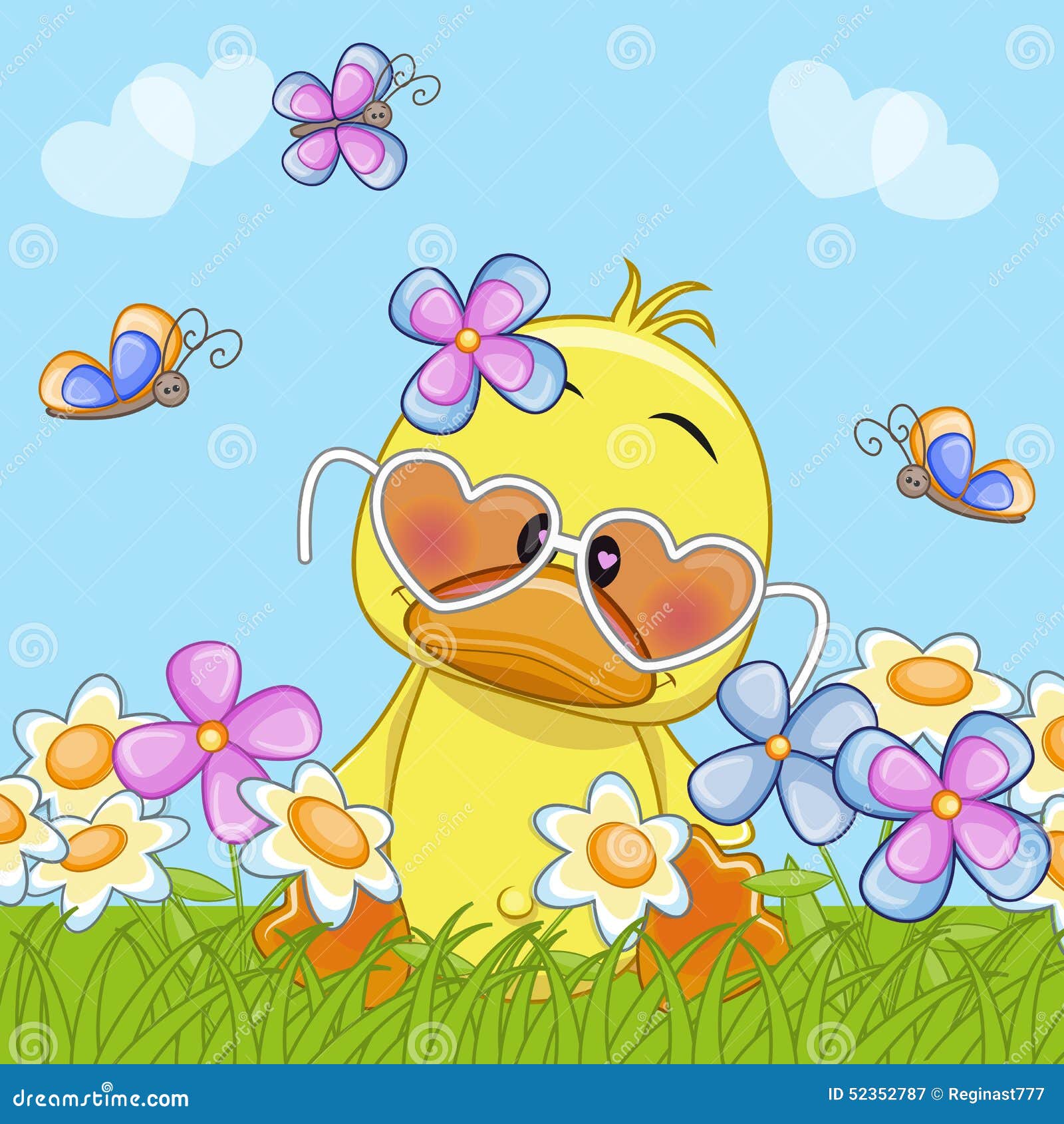 Duck with flowers stock vector. Illustration of farm - 52352787