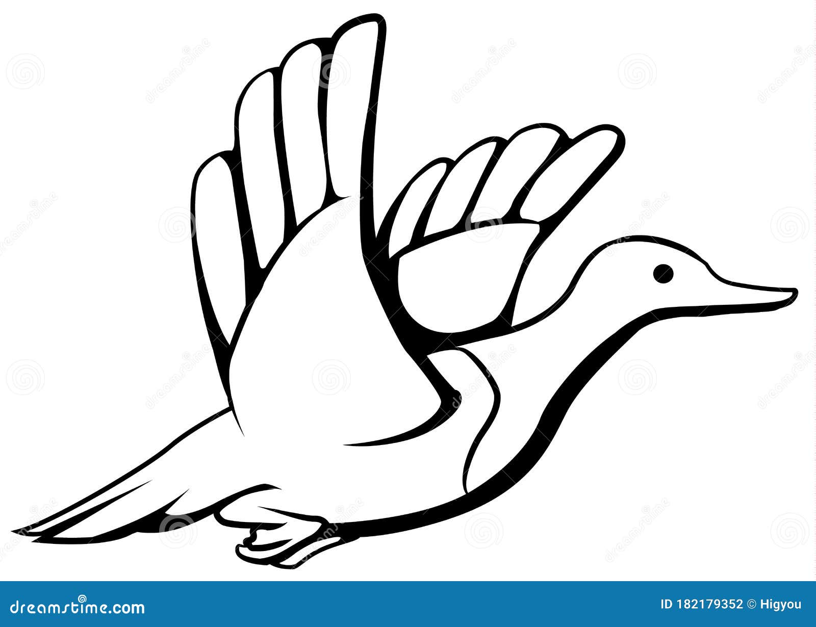 Duck Flying Line Drawing stock vector. Illustration of drawing - 182179352