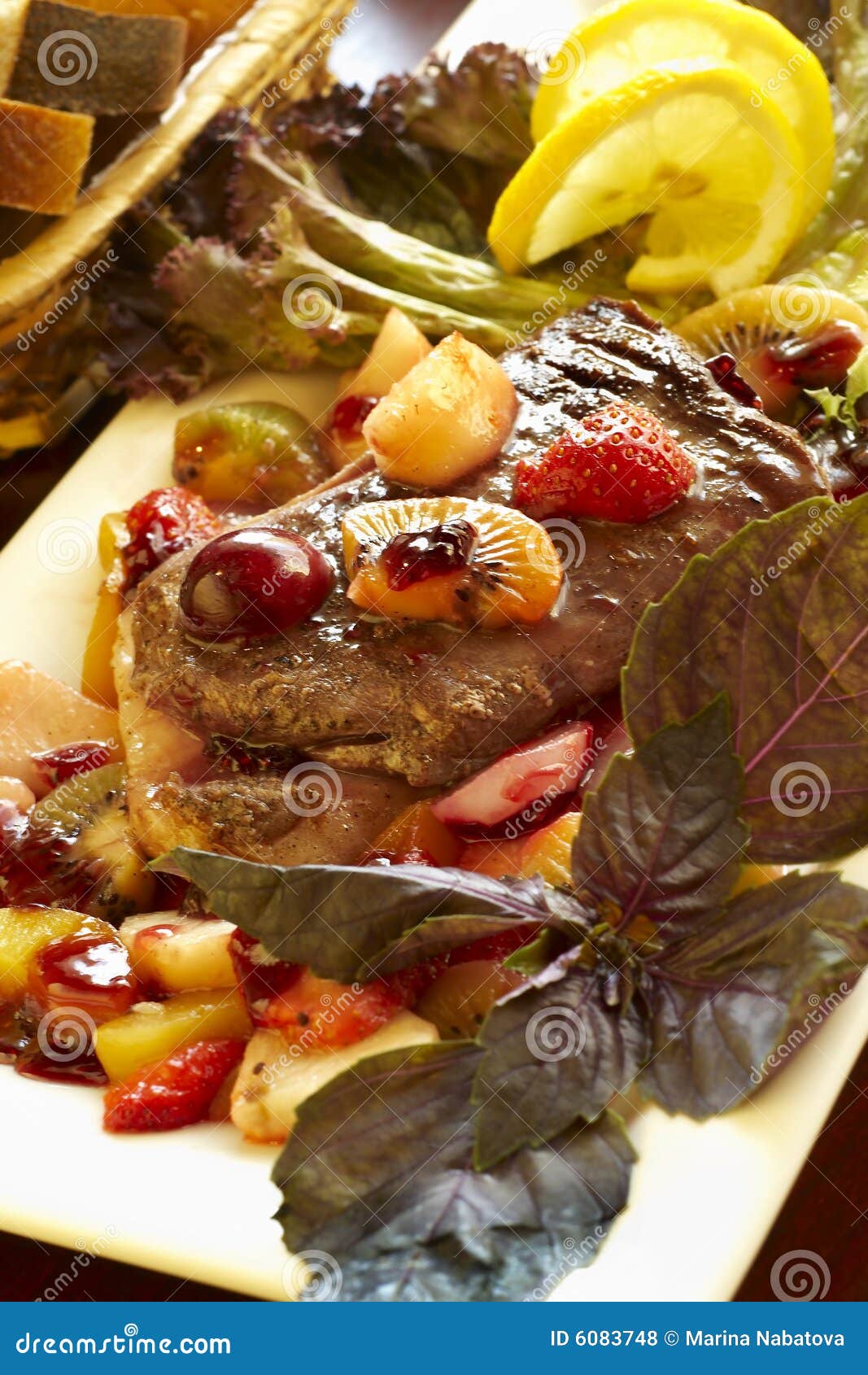 Duck with fruit stock photo. Image of cafe, piece, fruit - 6083748