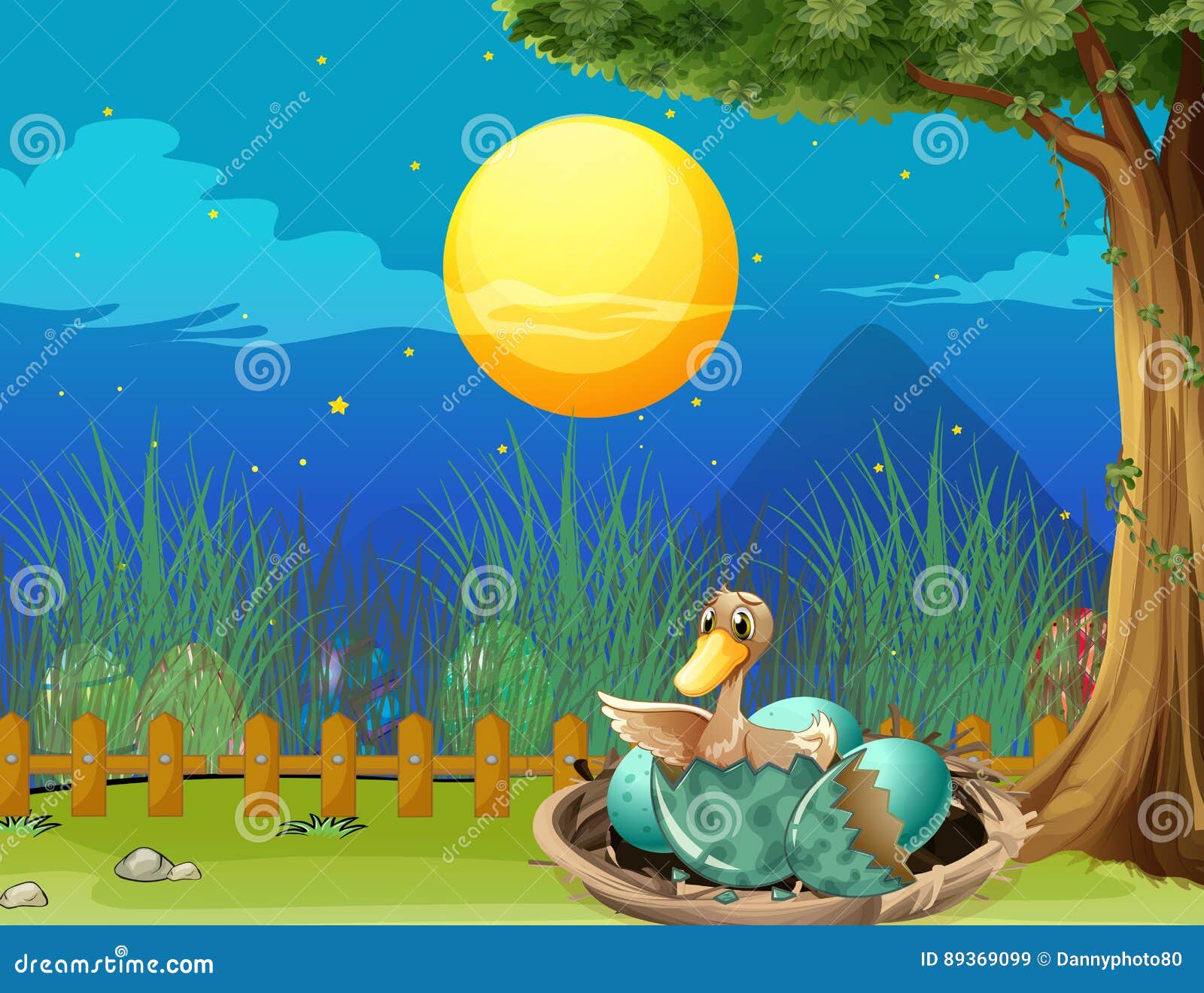 Duck hatching egg at night stock vector. Illustration of night - 89369099