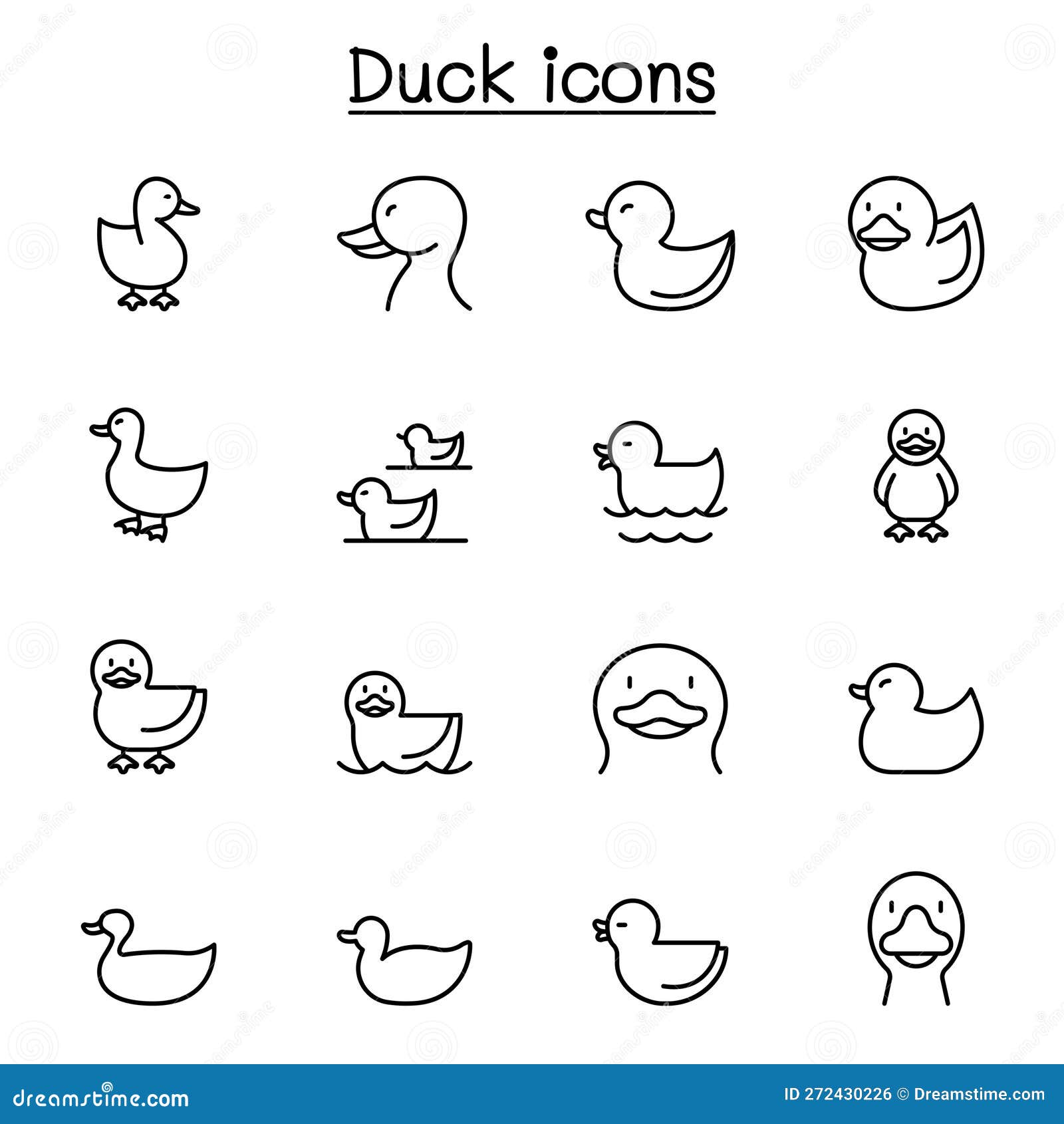 Duck Icon Set in Thin Line Style Stock Vector - Illustration of ...