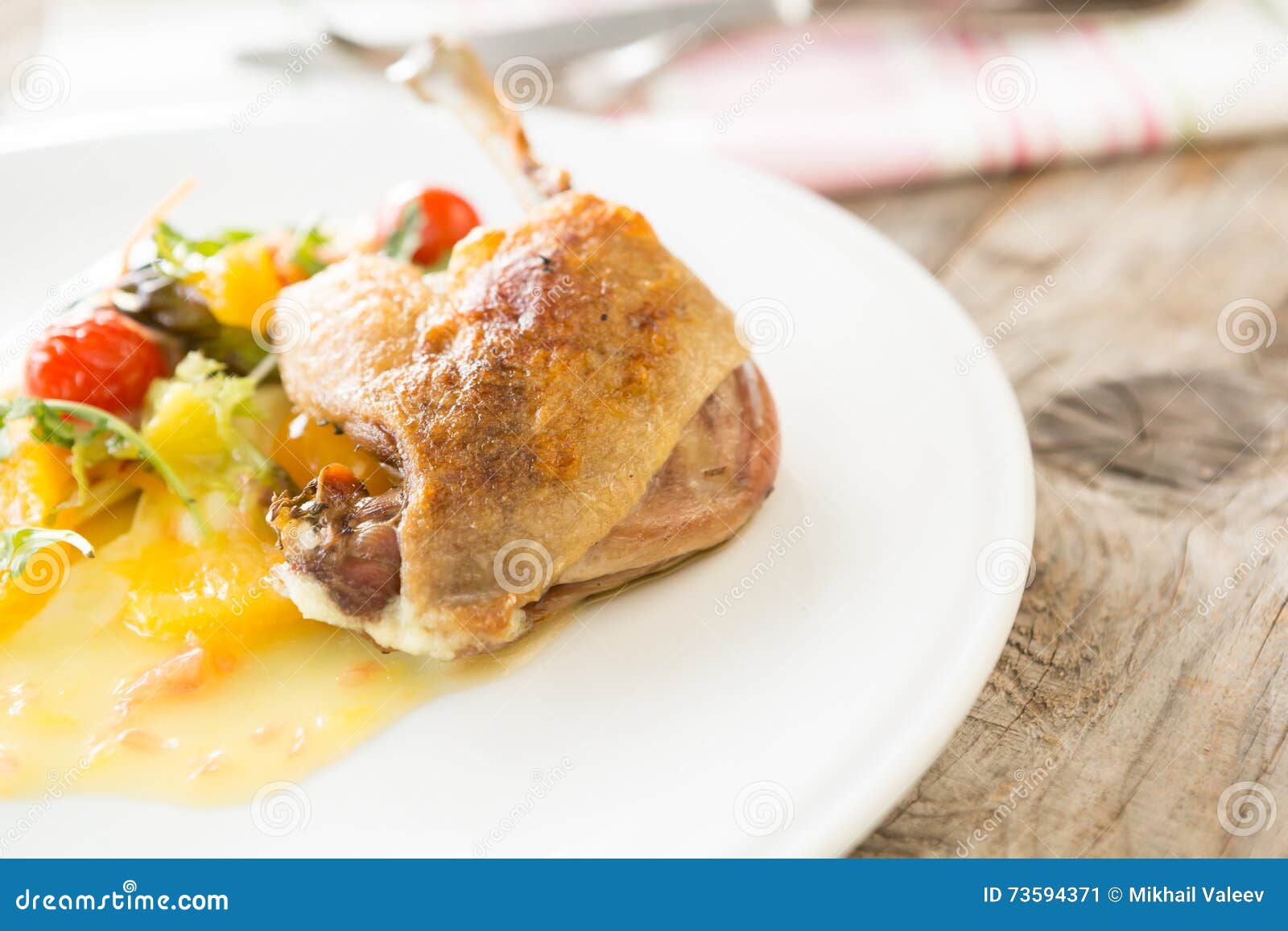 Duck leg confit stock image. Image of meal, orange, festive - 73594371