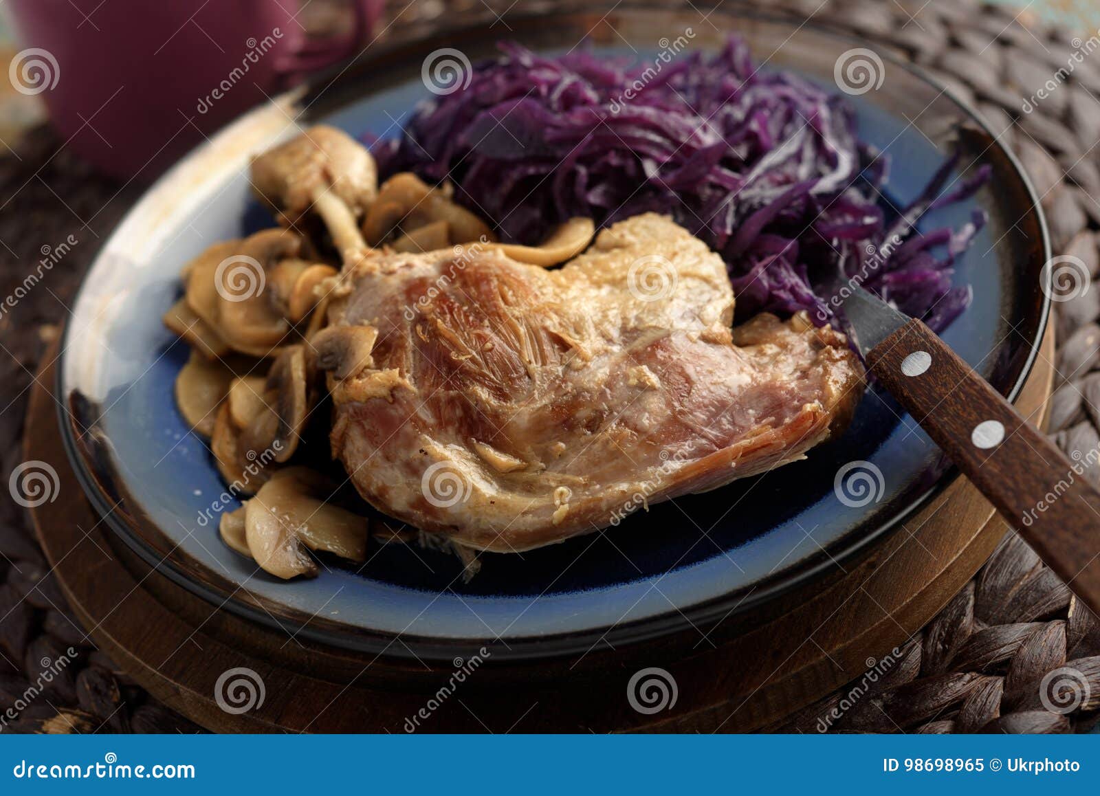 Duck Leg with Mushrooms and Red Cabbage Stock Image - Image of eating ...