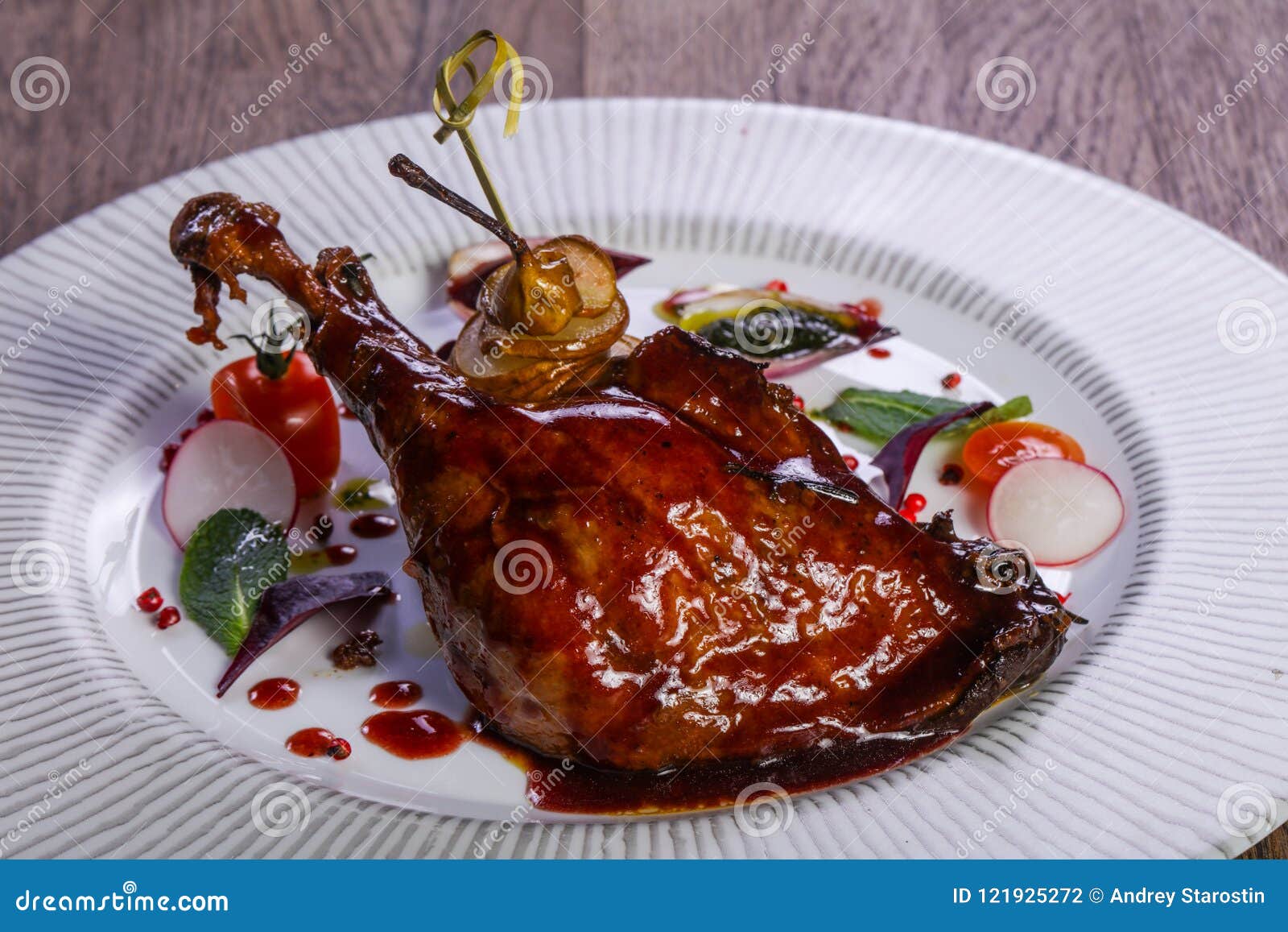 Duck leg with pear stock photo. Image of baked, savory - 121925272