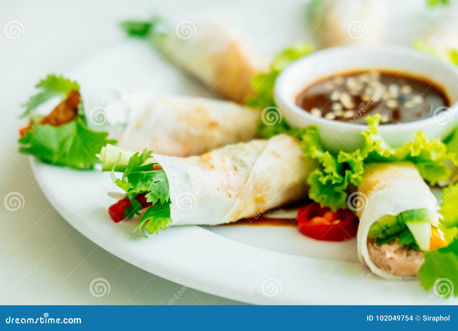 Duck Meat Inside Spring Roll Stock Photo - Image of dish, chili: 102049754