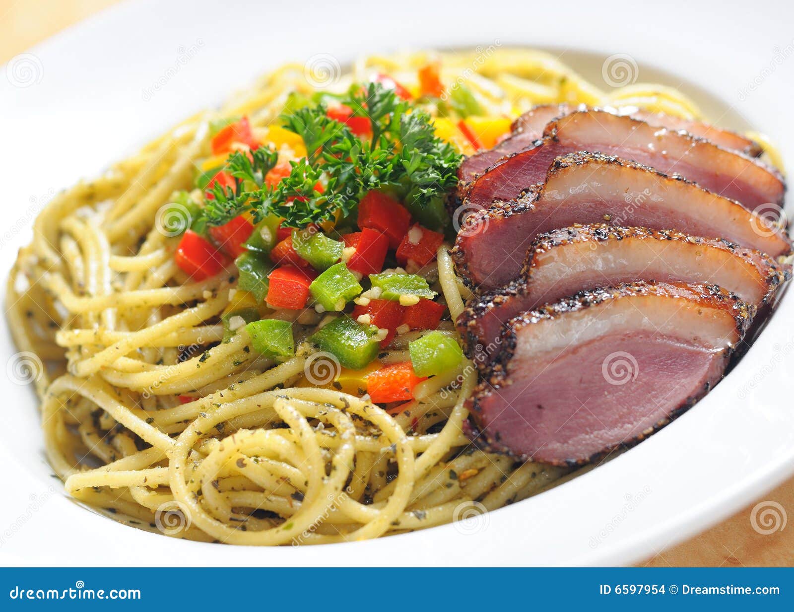 Duck meat with spaghetti stock photo. Image of food, italian - 6597954