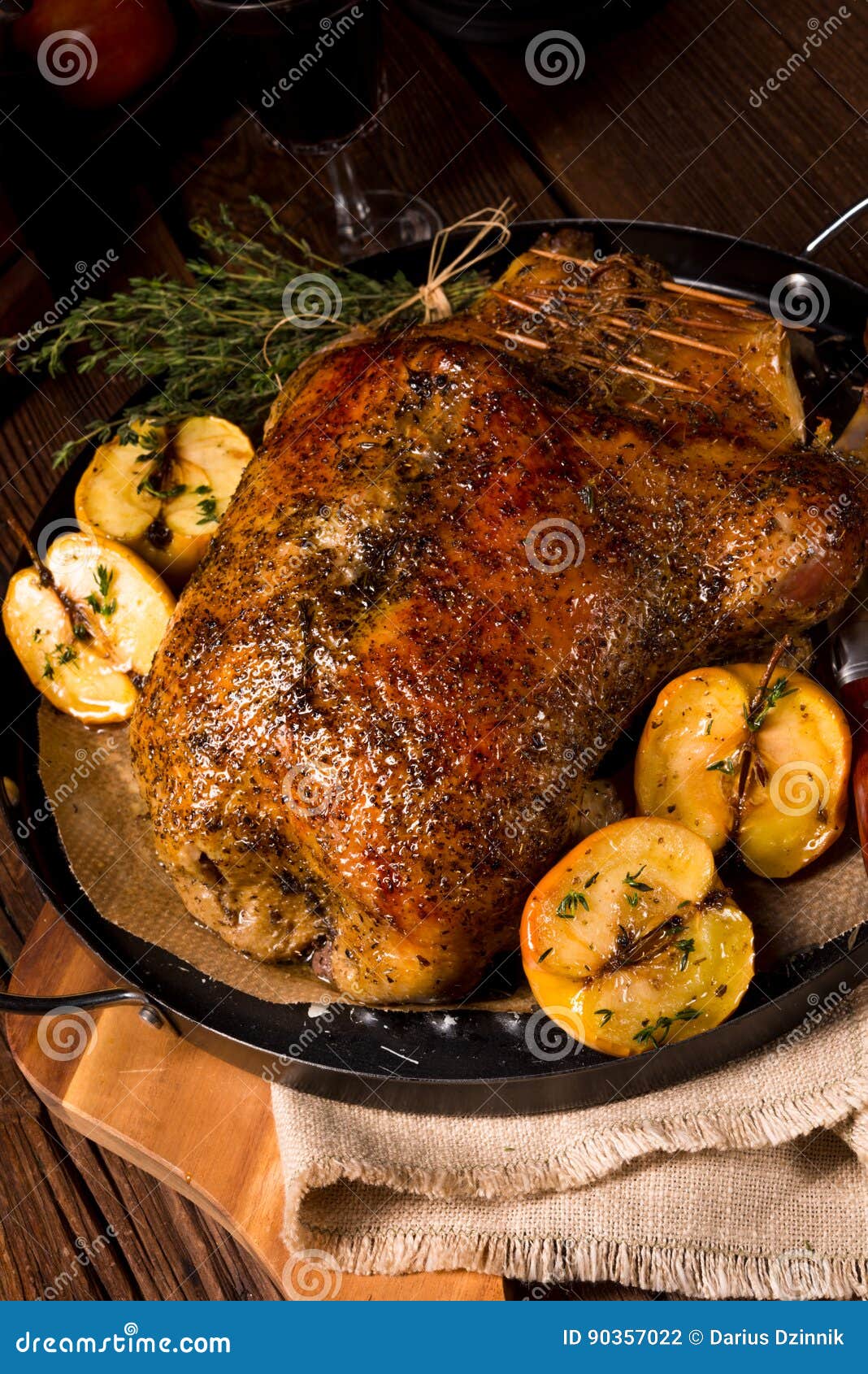 Duck on Old Polish Roasted with Thyme and Apple Stock Photo - Image of ...