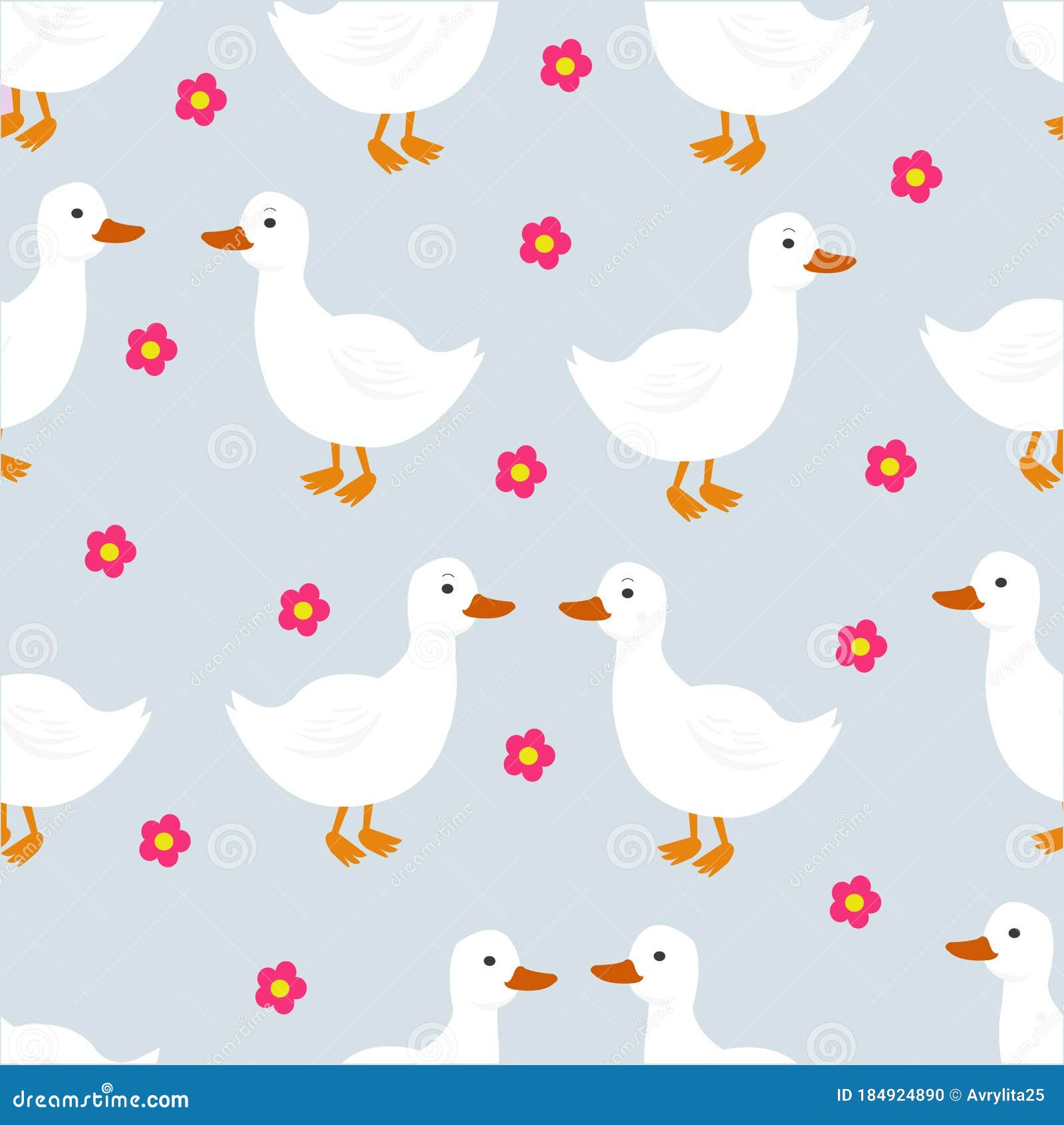 Animal Duck Cartoon Seamless Pattern Background Vector Graphic Stock ...