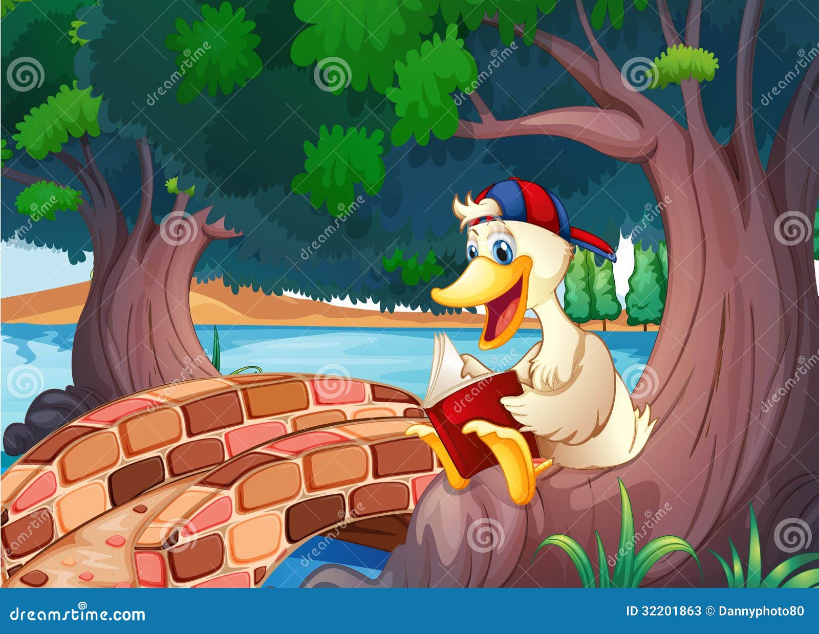 A Duck Reading Near the Bridge Stock Vector - Illustration of outdoor ...