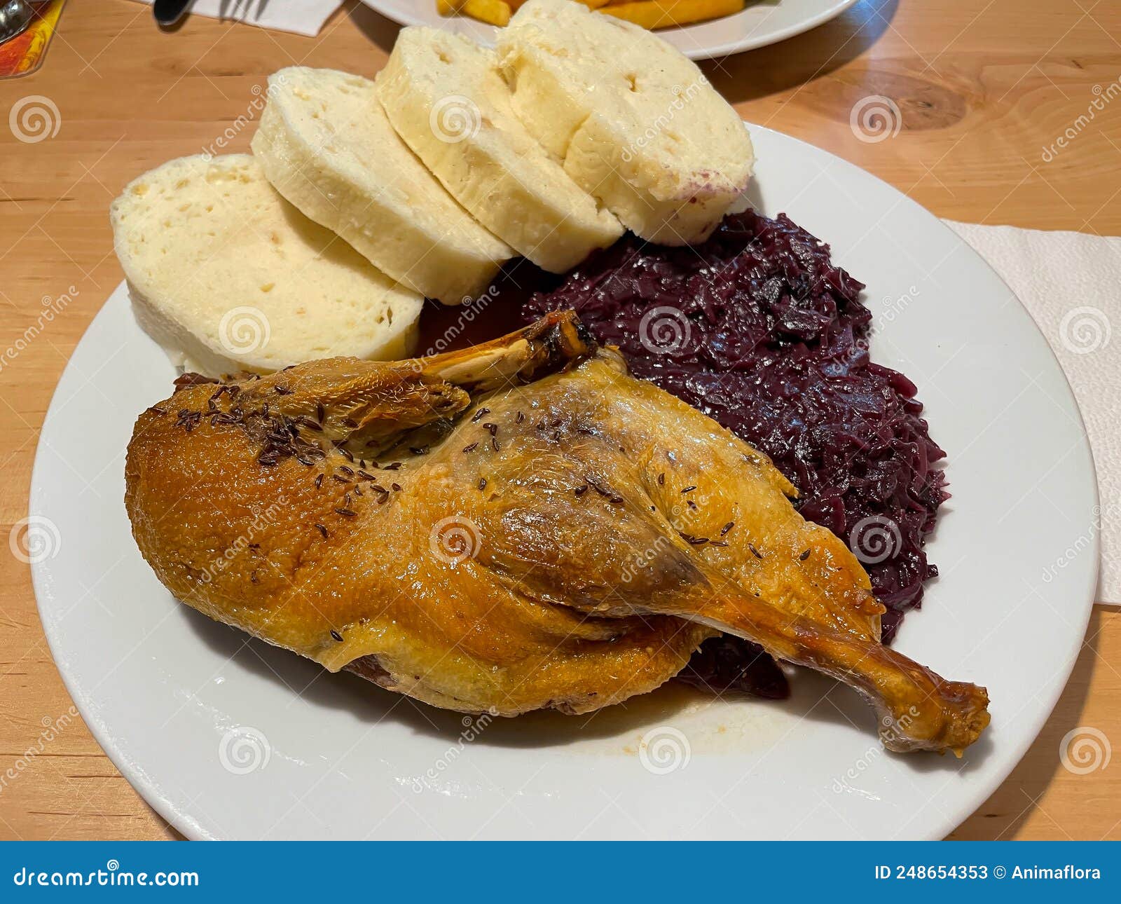 Duck with Red Cabbage and Dumplings Stock Image - Image of sprouts ...