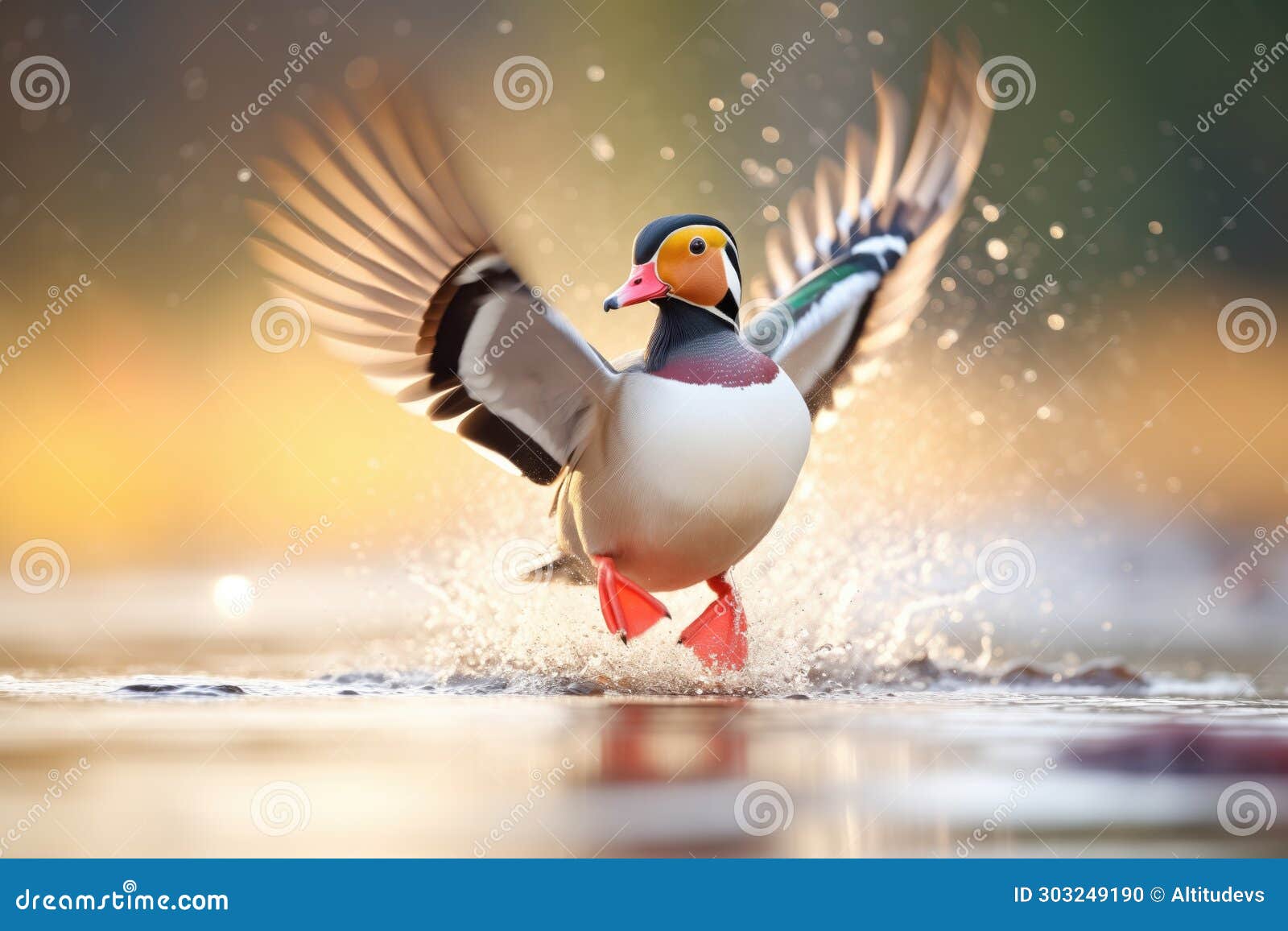 Duck Shaking Off Water Droplets at Sunrise Stock Illustration ...