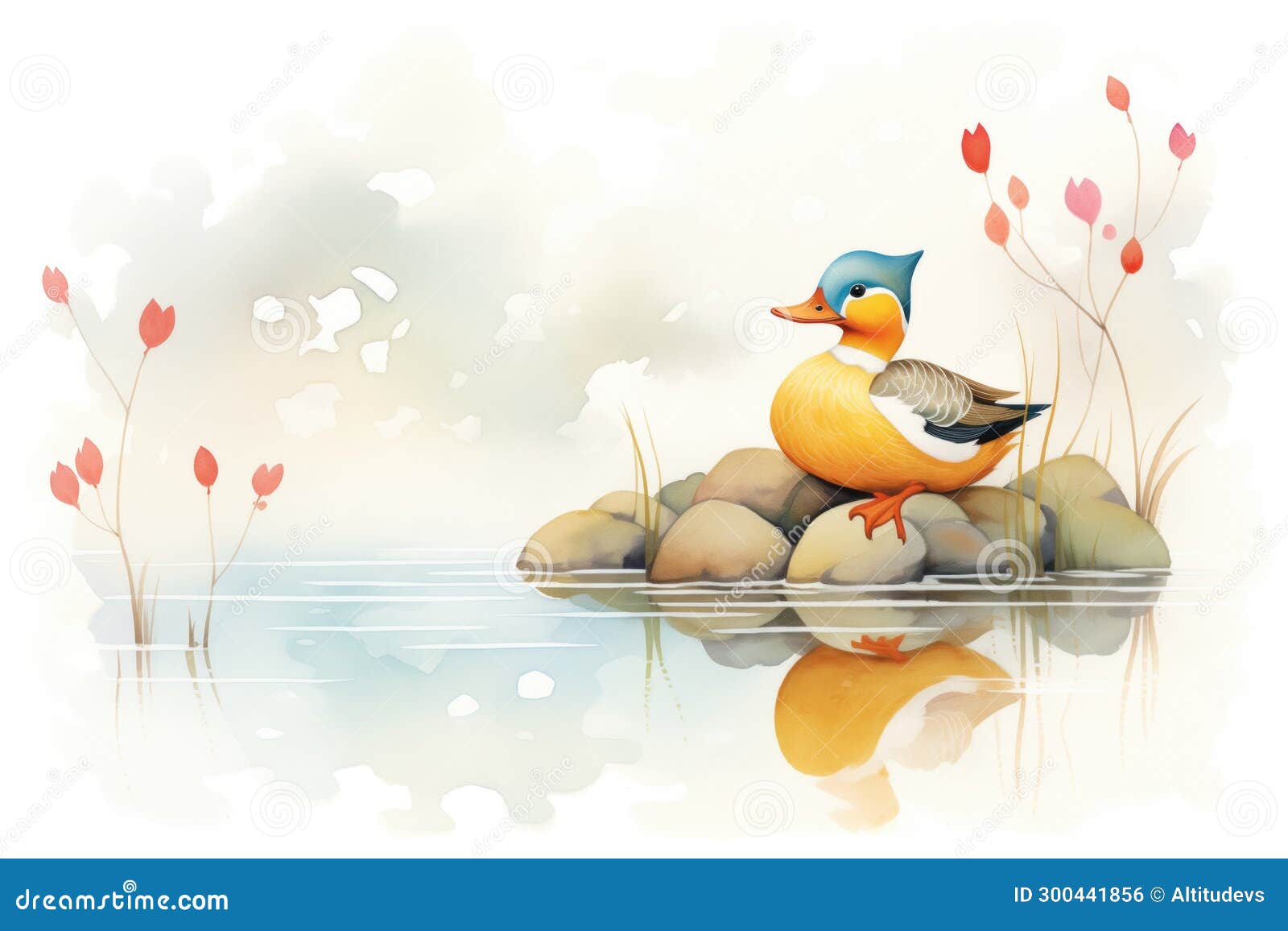 A Duck Sitting on a Pond, with Breath Visible in the Cold Air Stock ...