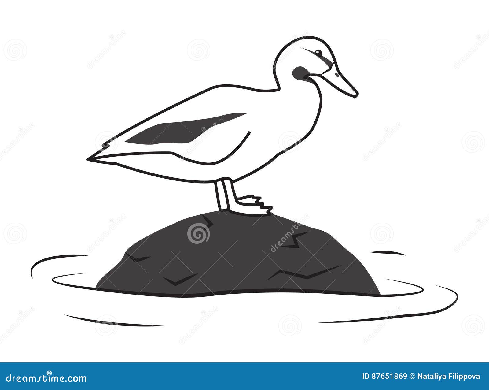 Duck sitting on a stone stock vector. Illustration of black - 87651869