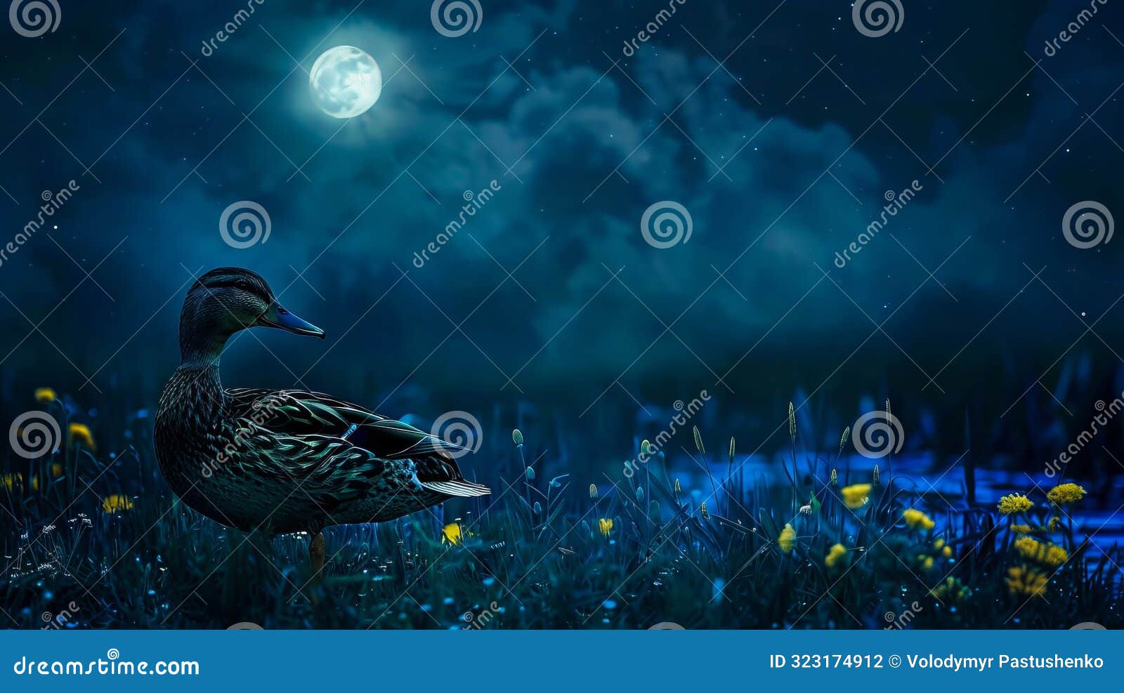 A Duck is Standing in a Field at Night Stock Photo - Image of nature ...