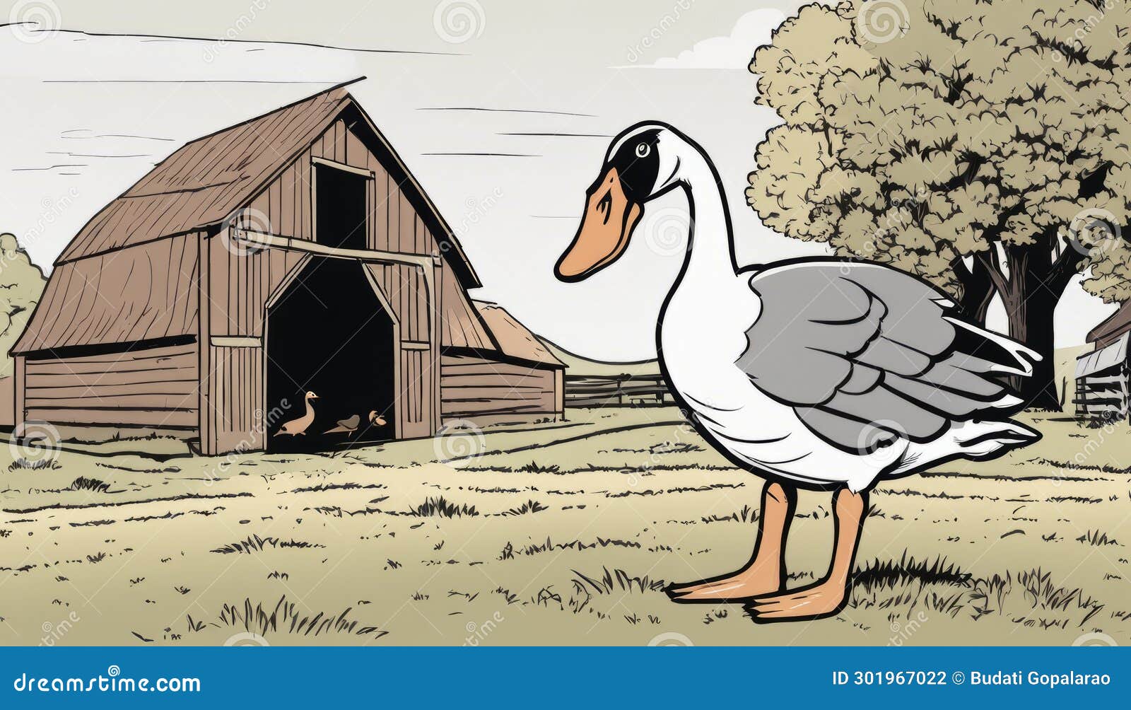 A Duck Standing in Front of a Barn Stock Illustration - Illustration of ...