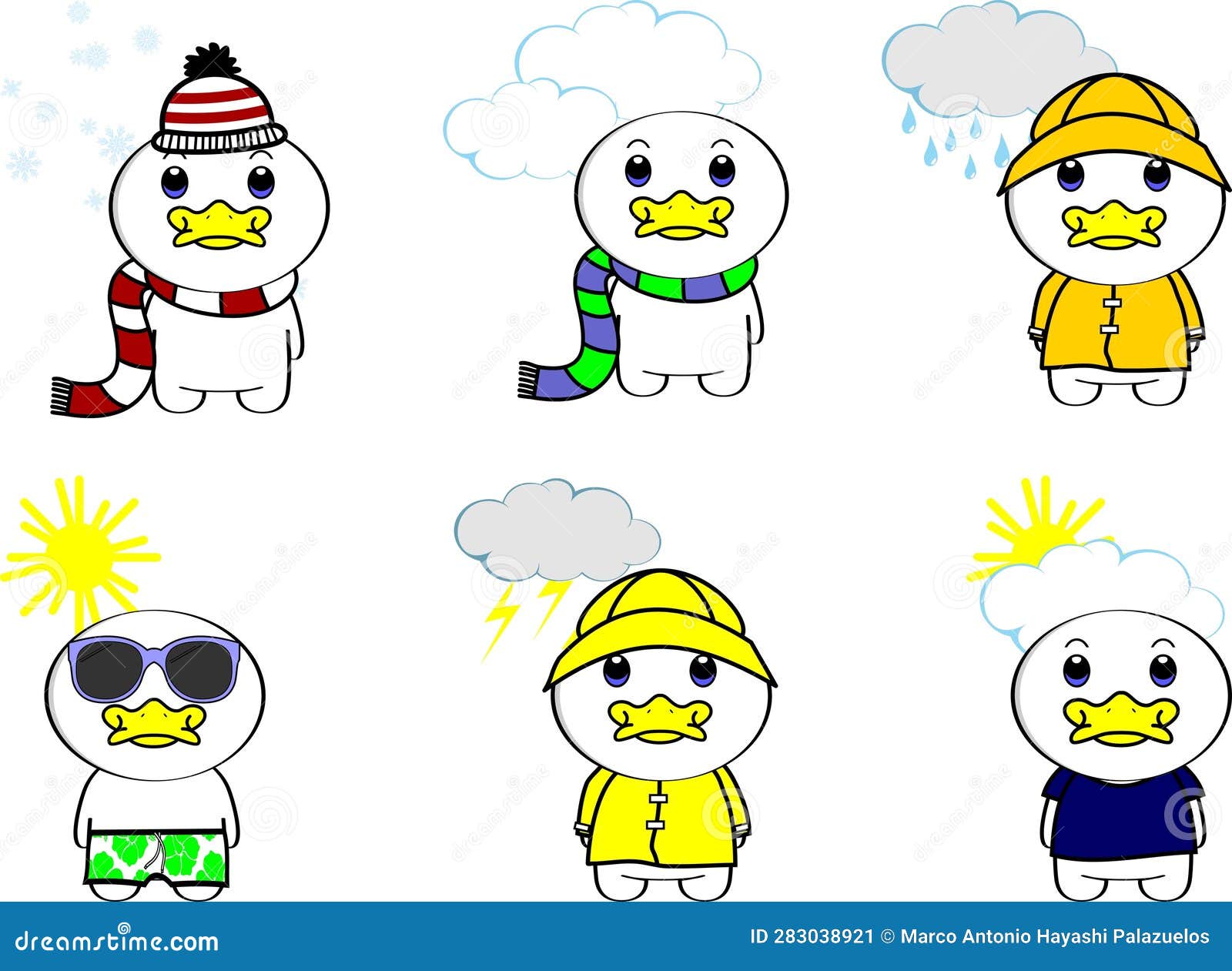 Duck Weather Kawaii Cartoon Pack Collection Illustration Stock Vector ...