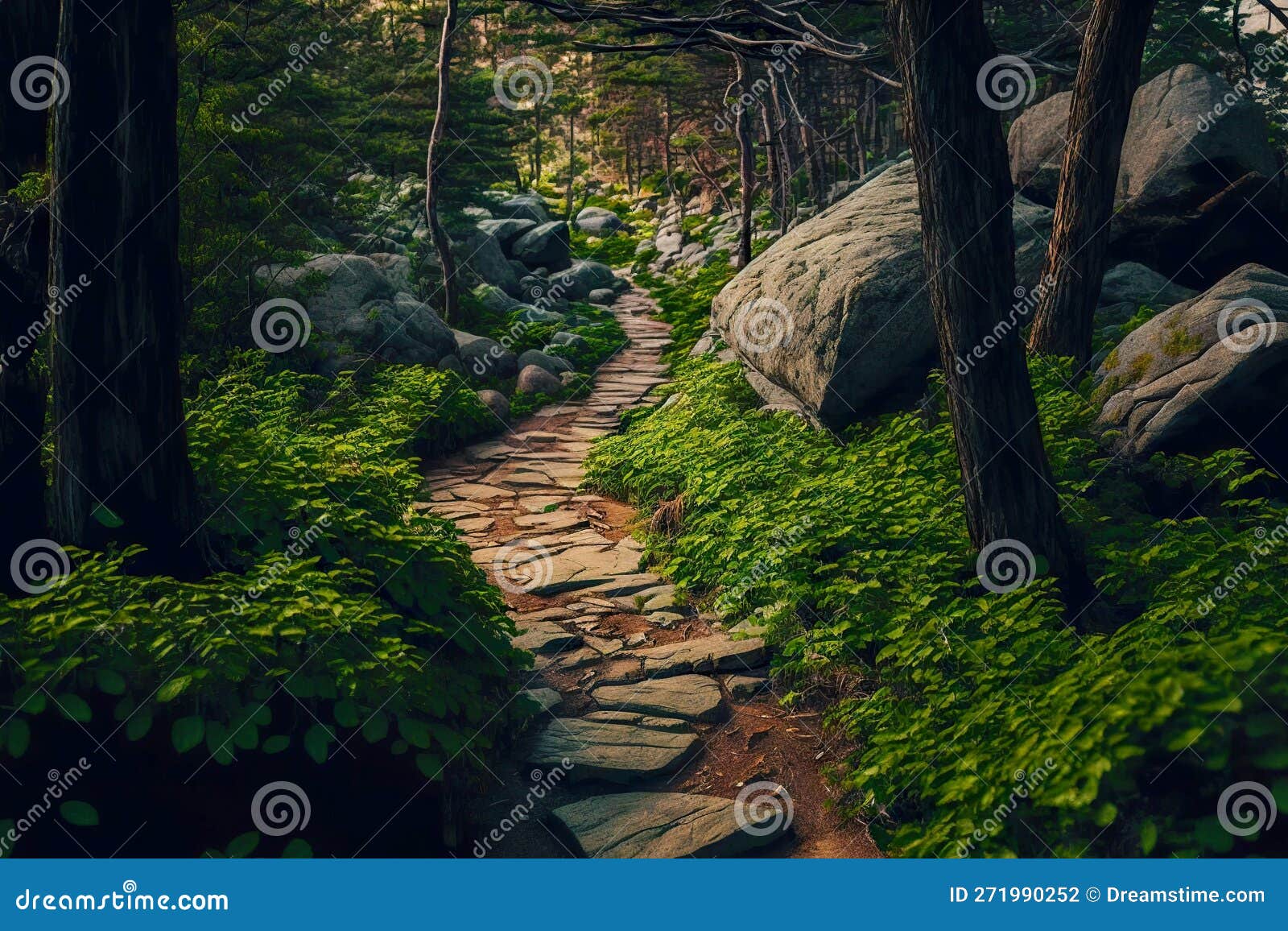 Duckboards Path in Forest among Clearing through Uneven Rocky Terrain ...