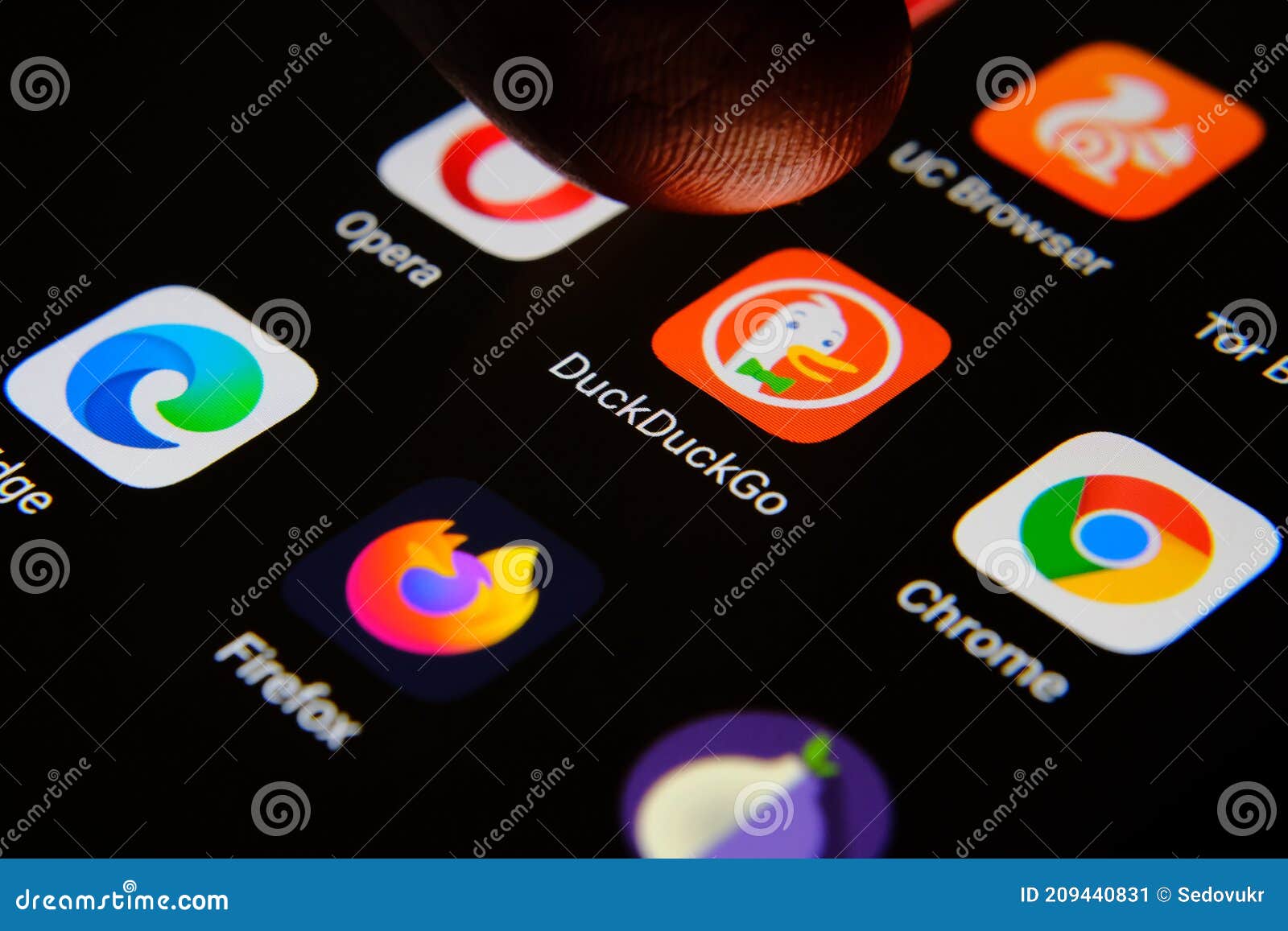 DuckDuckGo Internet Browser App Surrounded by Competitors and Finger of ...