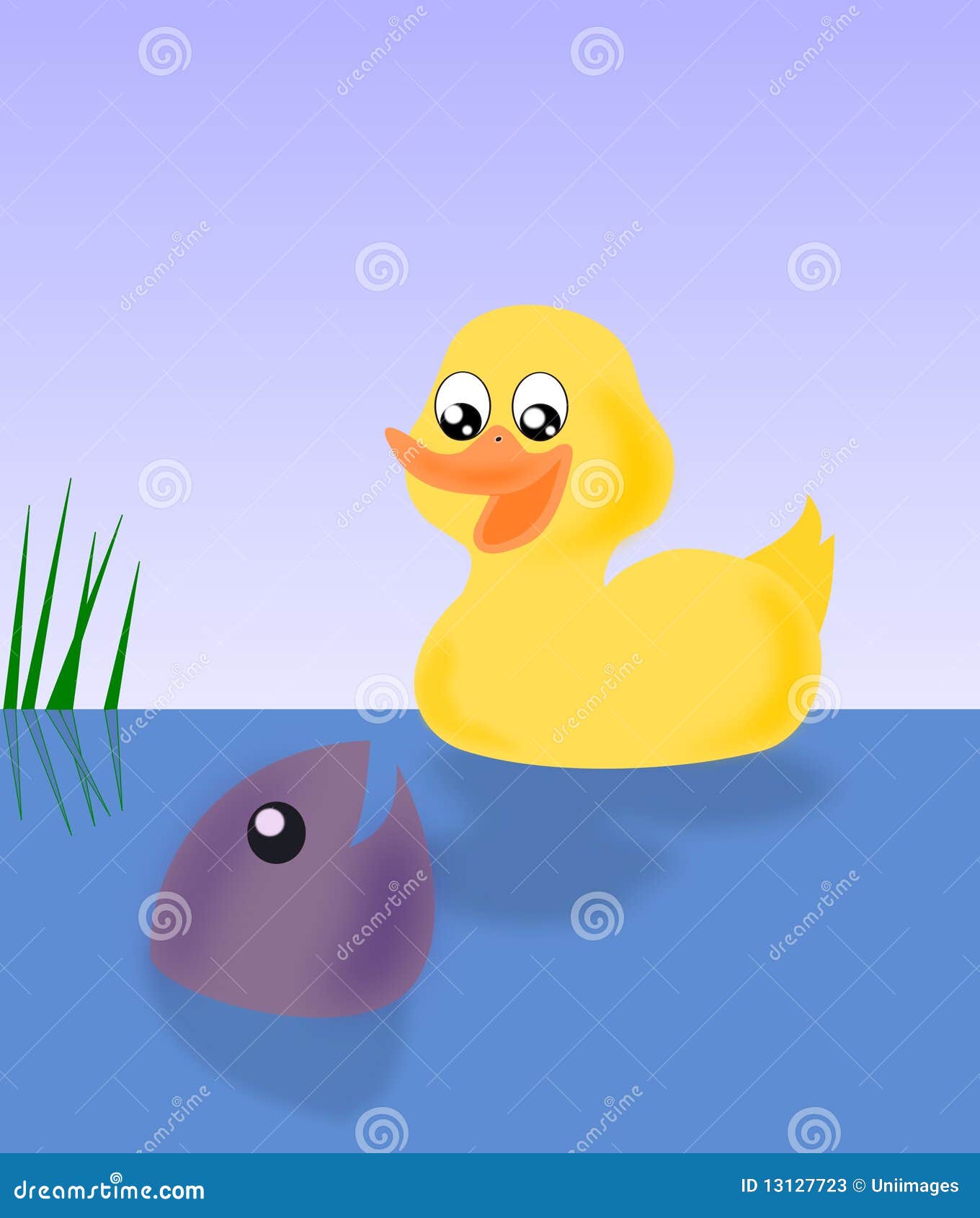 Duckling and Fish stock illustration. Illustration of childish - 13127723