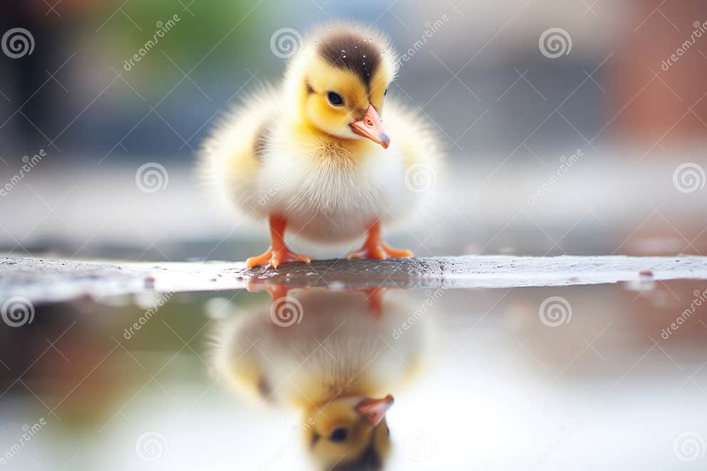 Duckling Reflection in a Clear Puddle Stock Image - Image of season ...