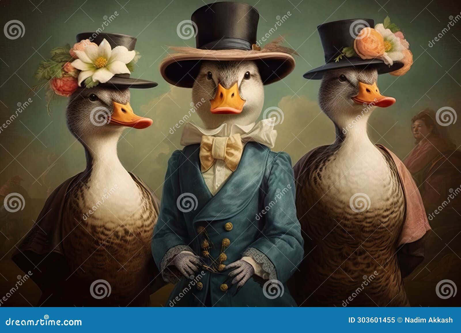 Ducks Animals Dressed in Victorian Era Clothing Illustration Stock ...