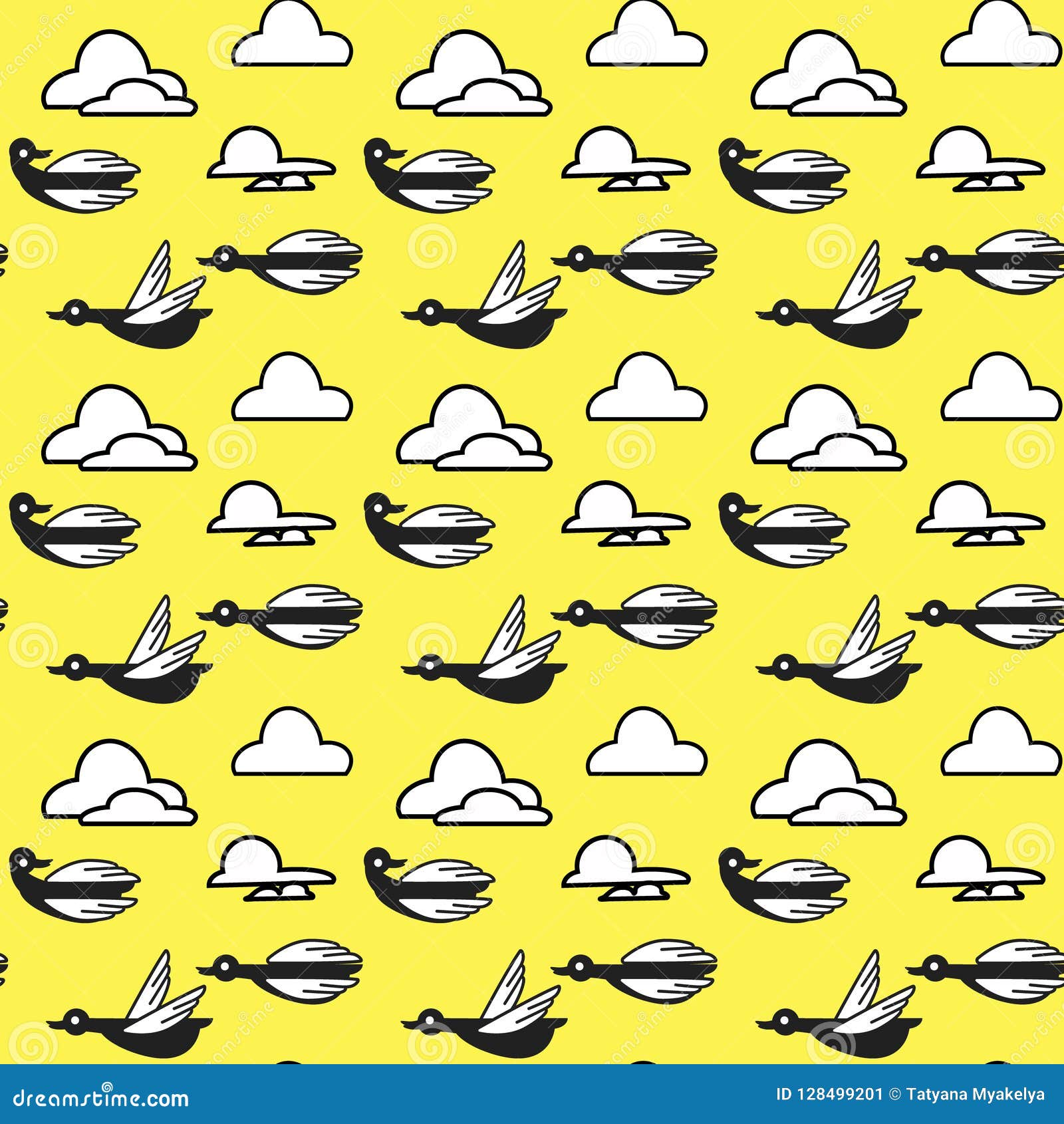 Ducks Birds Fly in Clouds Seamless Pattern Stock Illustration ...
