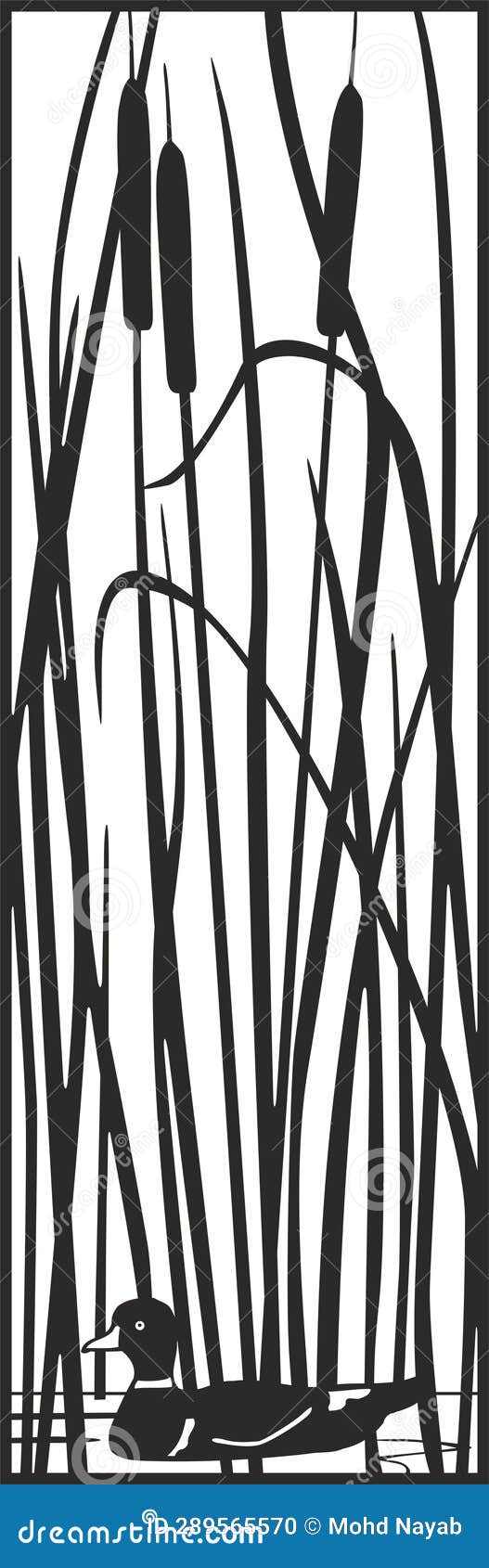 Ducks in Pond Reed Grass Black Silhouette Stock Vector - Illustration ...