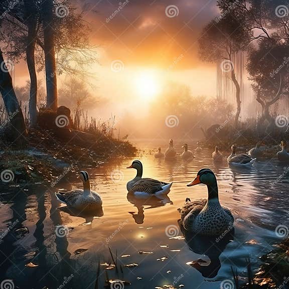 Ducks on Water Made with Generative AI Illustration Stock Illustration ...