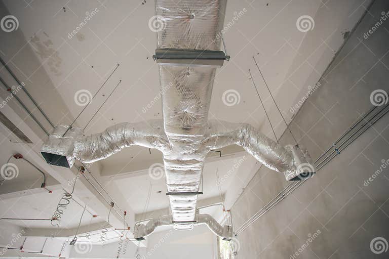 Ducting Work for Air Conditioner Ceiling Type Stock Photo - Image of ...