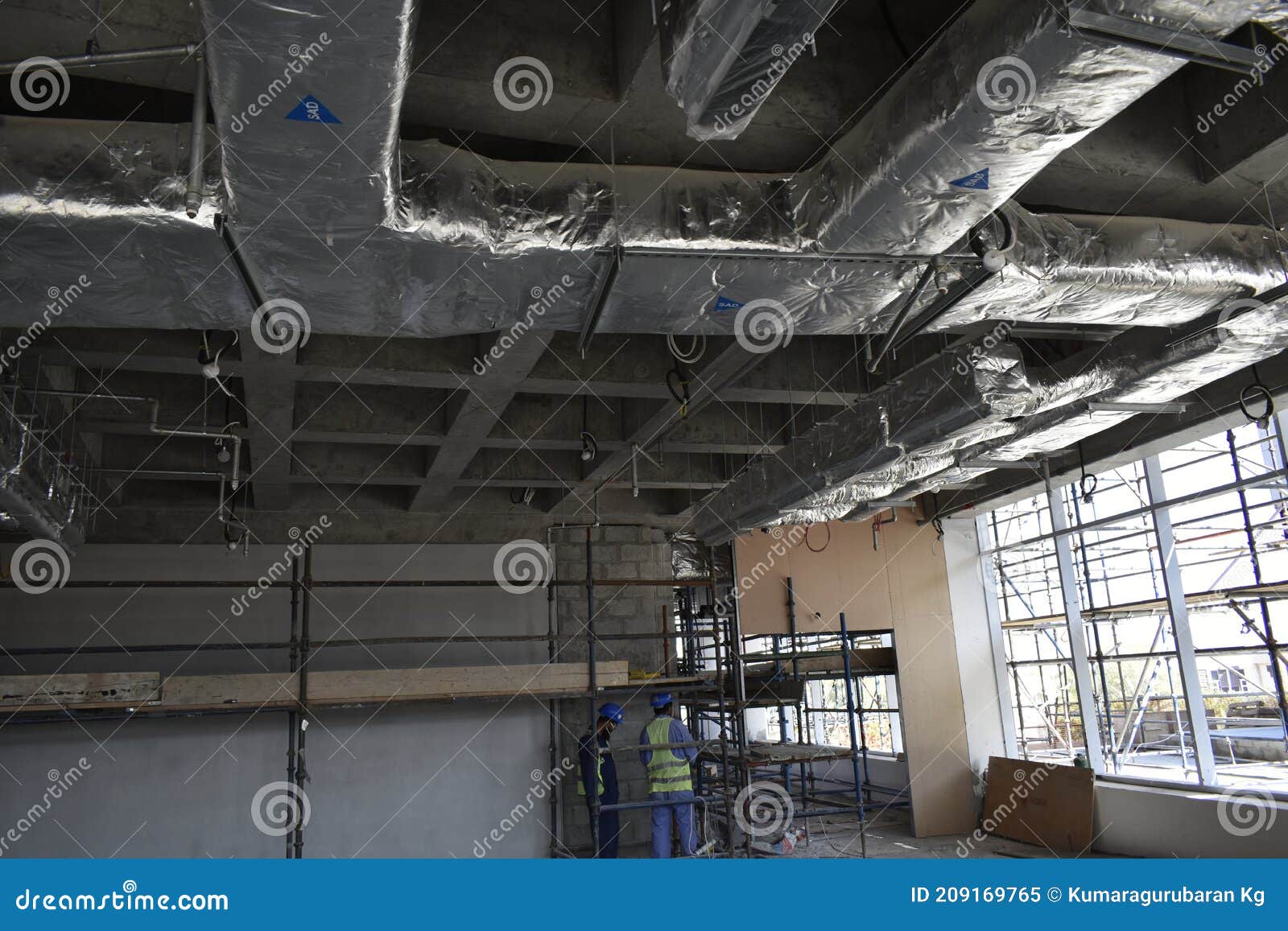 Ducting Work. Duct Insulation. HVAC System In The Construction Site ...