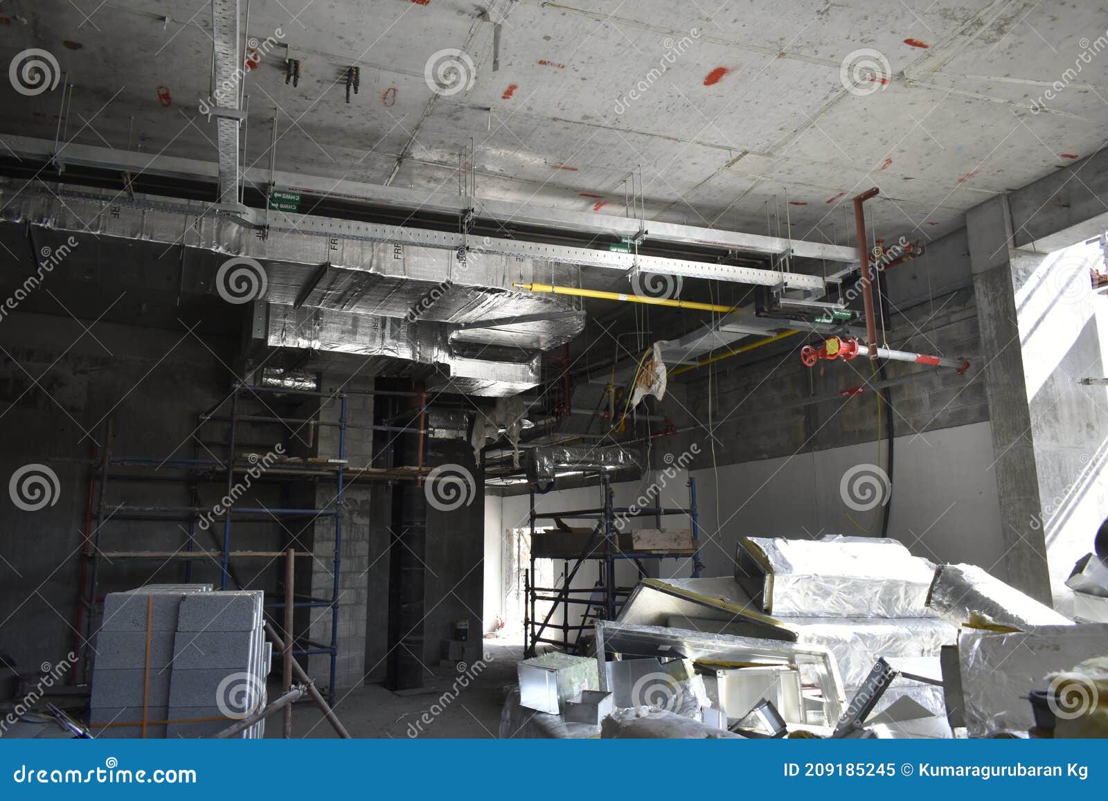 Ducting Work. Duct Insulation. HVAC System in the Construction Site ...