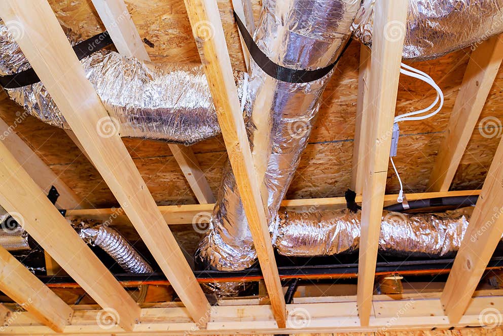 Ductwork Installation in New Construction Ceiling during Building ...