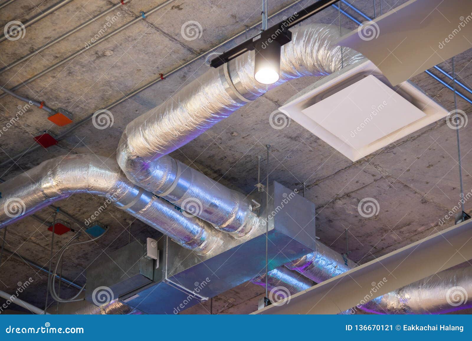Ducts Elements on Ceiling Ventilation System. Stock Image - Image of ...