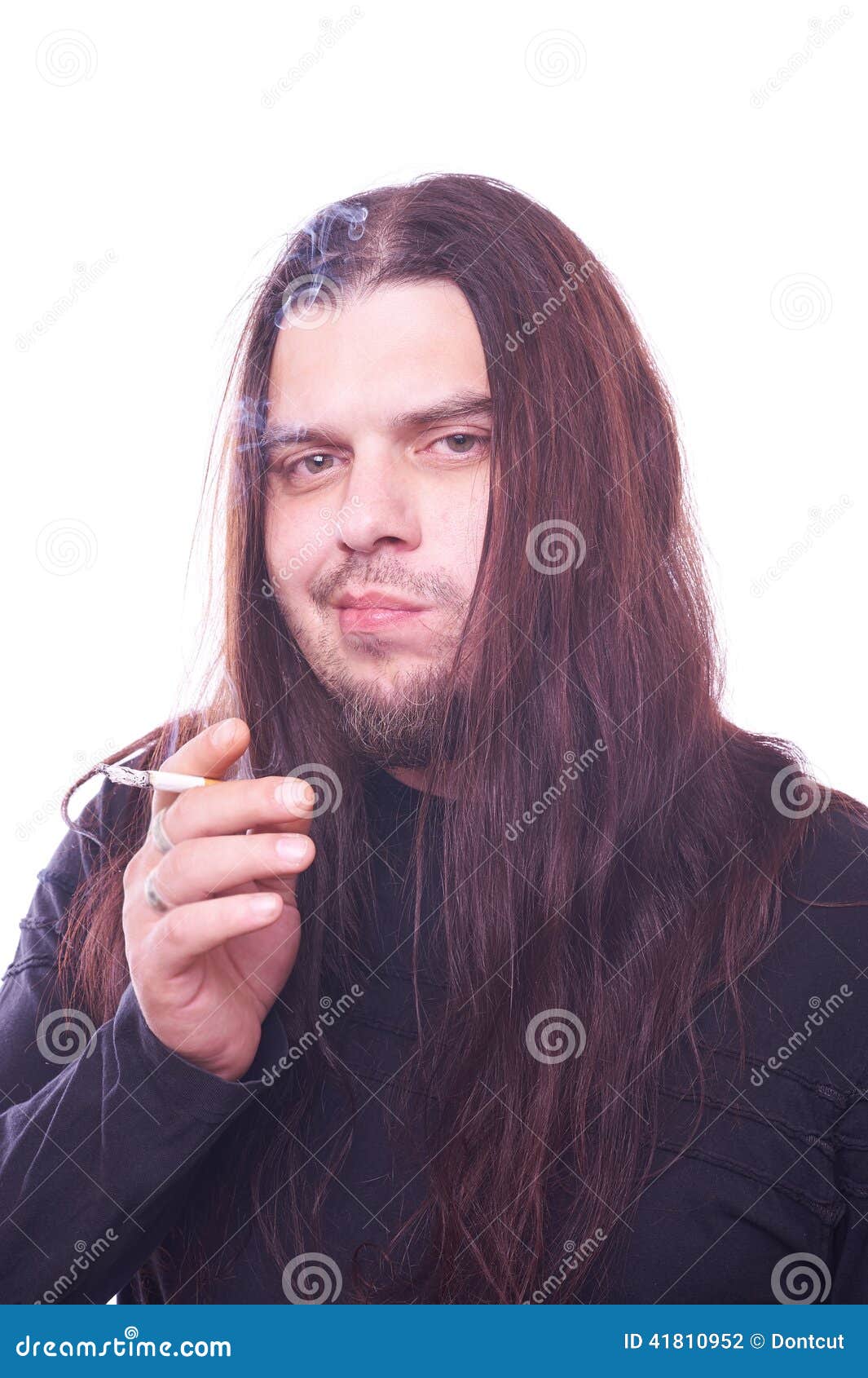 Dude with Flowing Hair Smoking Stock Photo - Image of holding, male ...