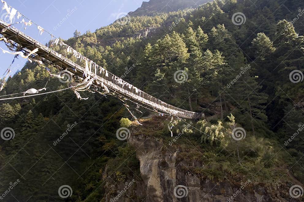 Dudh Koshi Suspension Bridge Stock Image - Image of namche, expedition ...