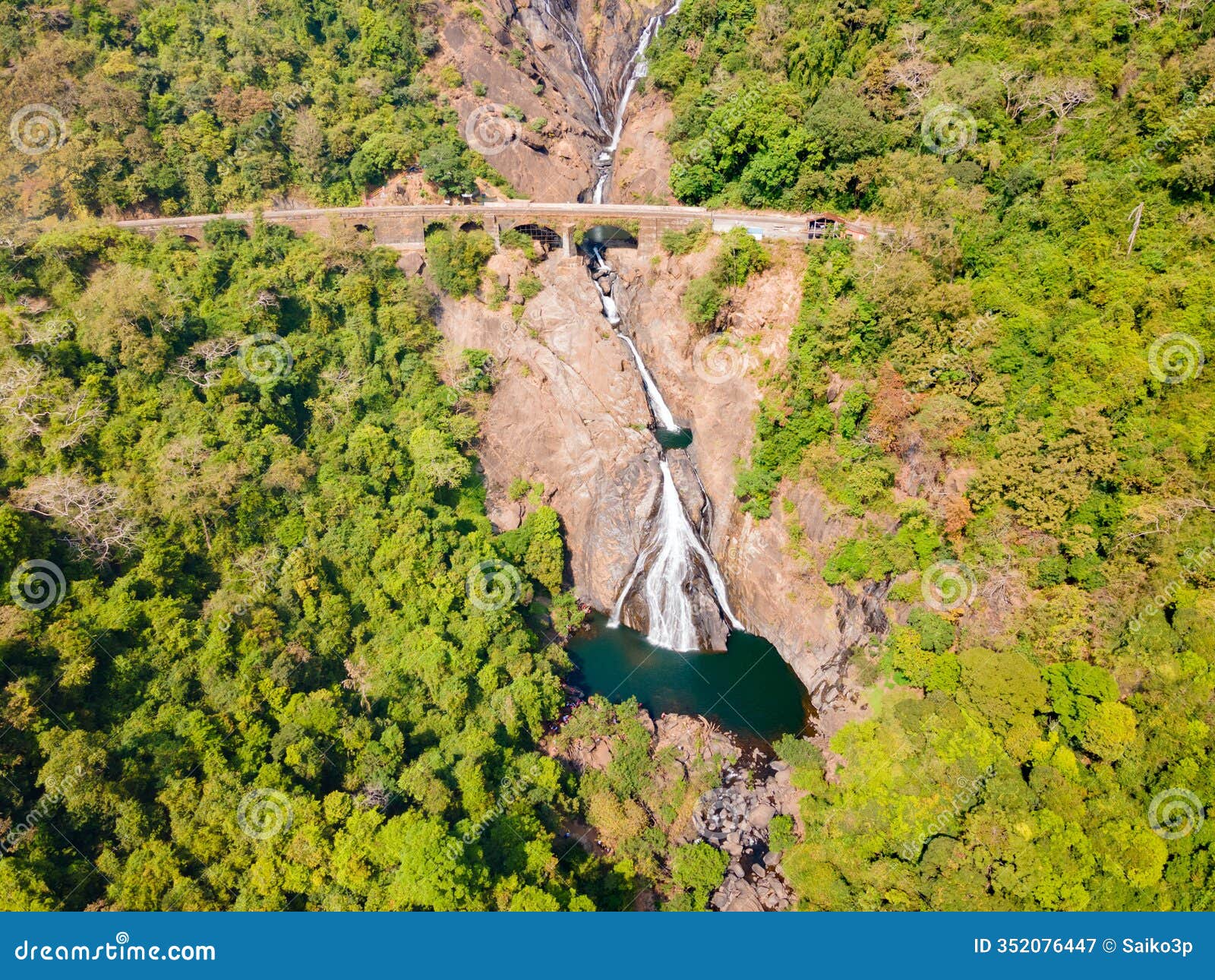 Dudhsagar Falls Aerial Panoramic View in Goa, India Stock Image - Image ...