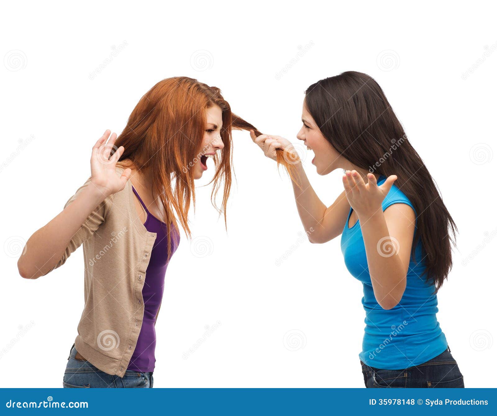 Due Adolescenti Litigando Ed Ottenendo Fisico Fotografia Stock ...