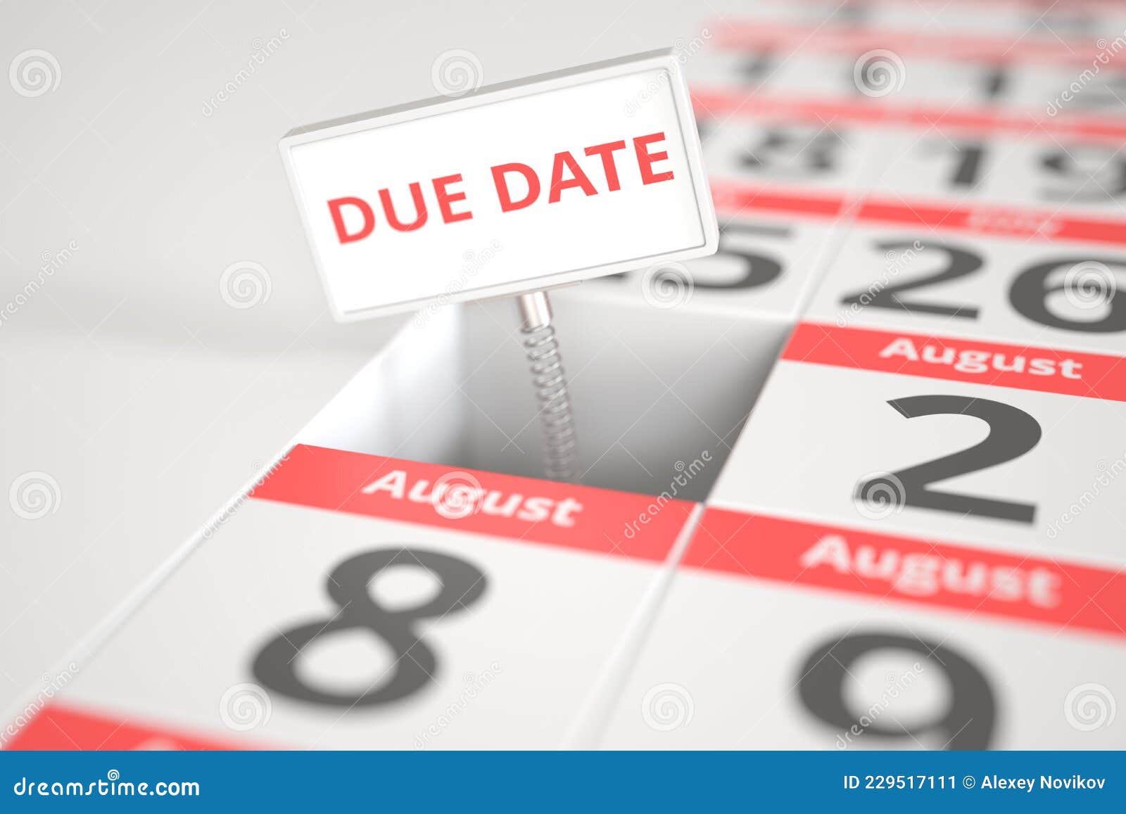 DUE DATE Sign on August 1 in a Calendar, 3d Rendering Stock ...