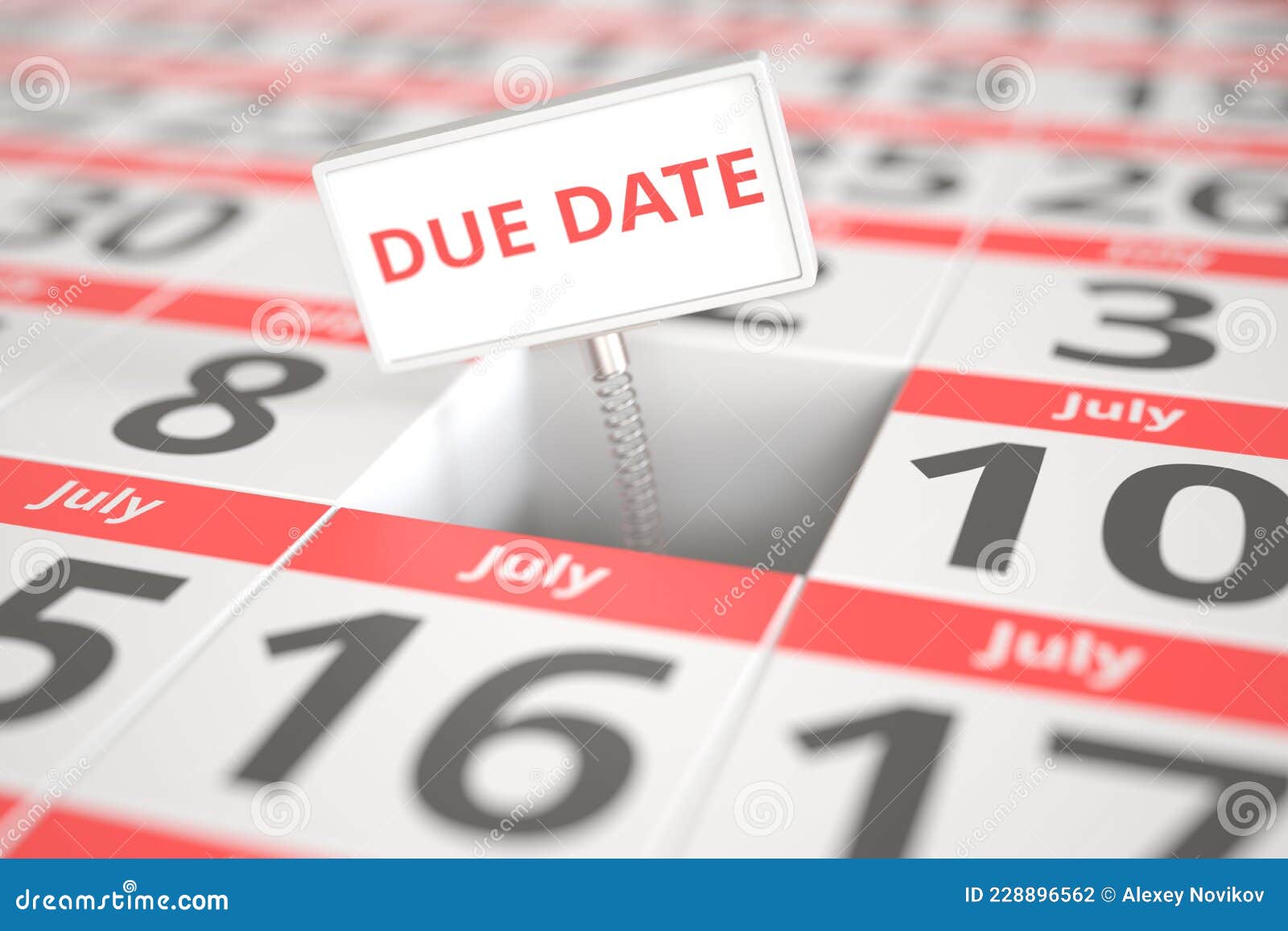 DUE DATE Sign on July 9 in a Calendar, 3d Rendering Stock Illustration ...