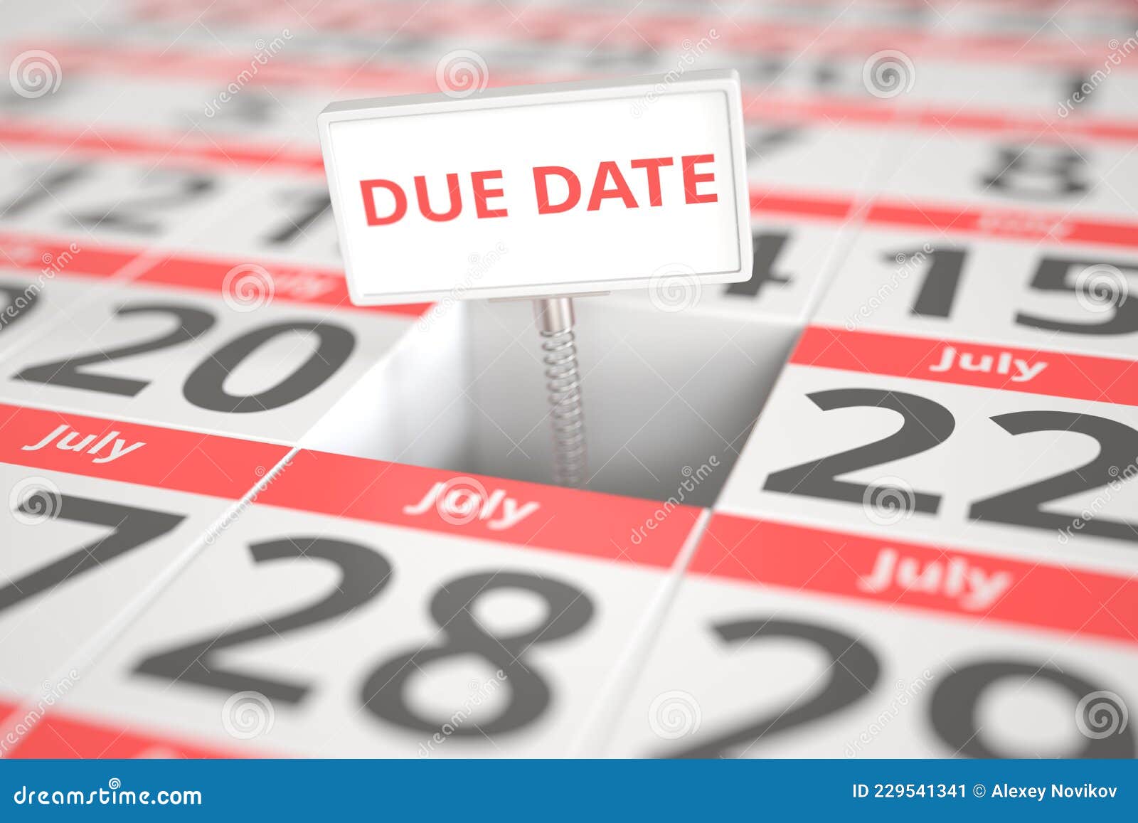 DUE DATE Sign on July 21 in a Calendar, 3d Rendering Stock Illustration ...