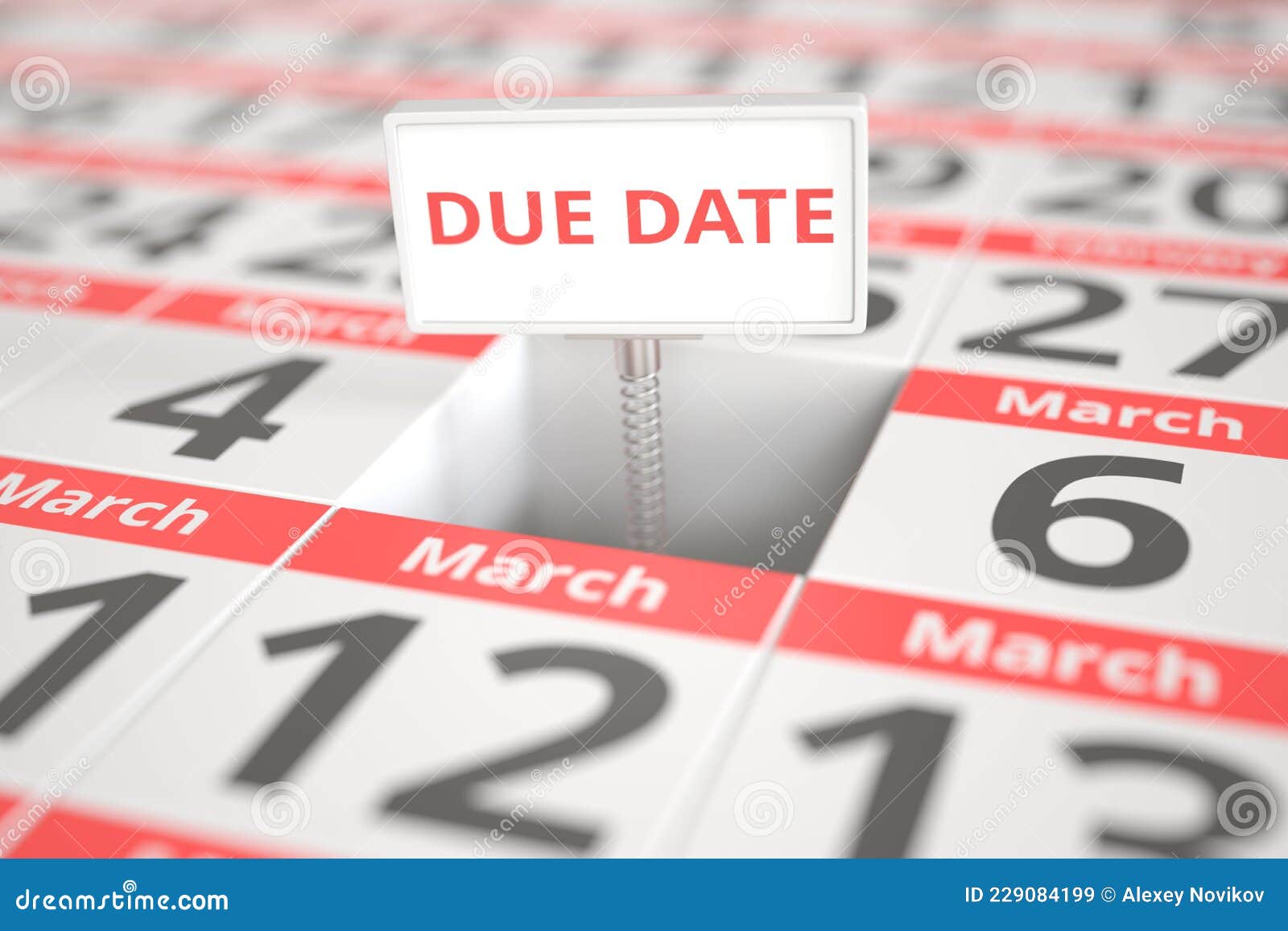 DUE DATE Sign on March 5 in a Calendar, 3d Rendering Stock Illustration ...