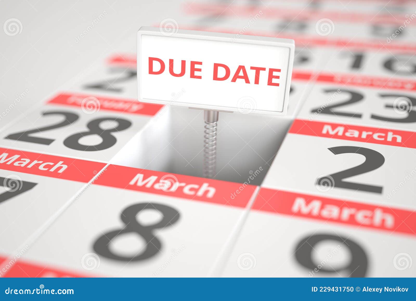 DUE DATE Sign on March 1 in a Calendar, 3d Rendering Stock Illustration ...