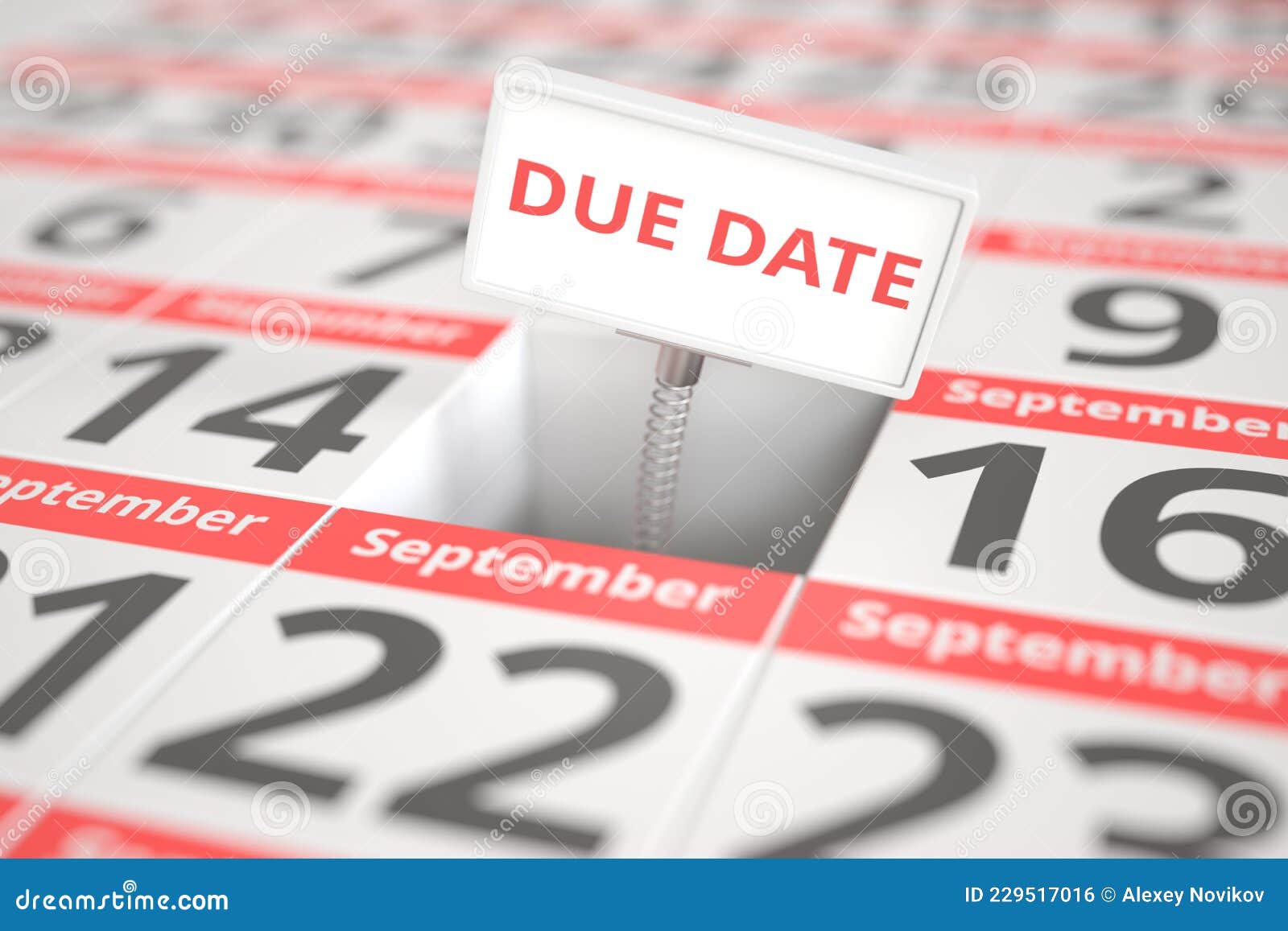 DUE DATE Sign on September 15 in a Calendar, 3d Rendering Stock ...