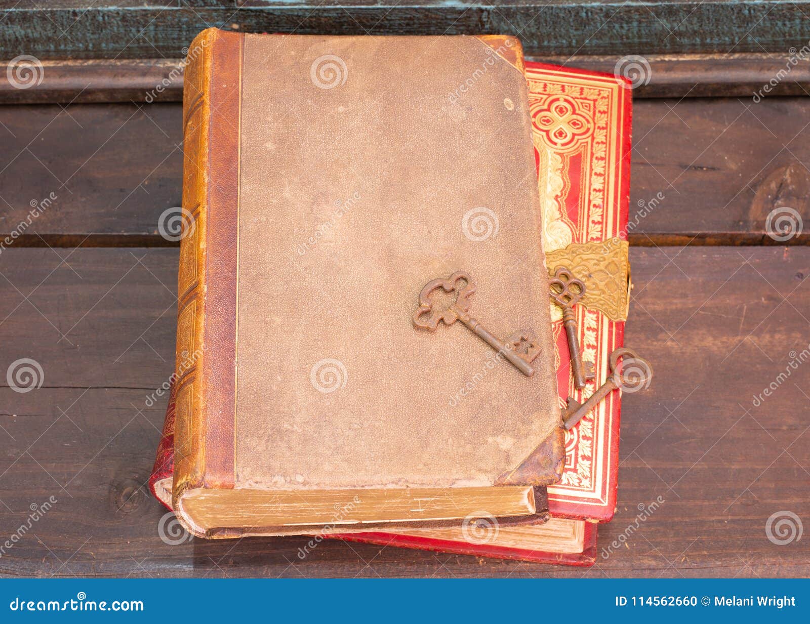 Due Libri Antichi Su Uno Scaffale Di Legno Con Alcuni Vecchi ...