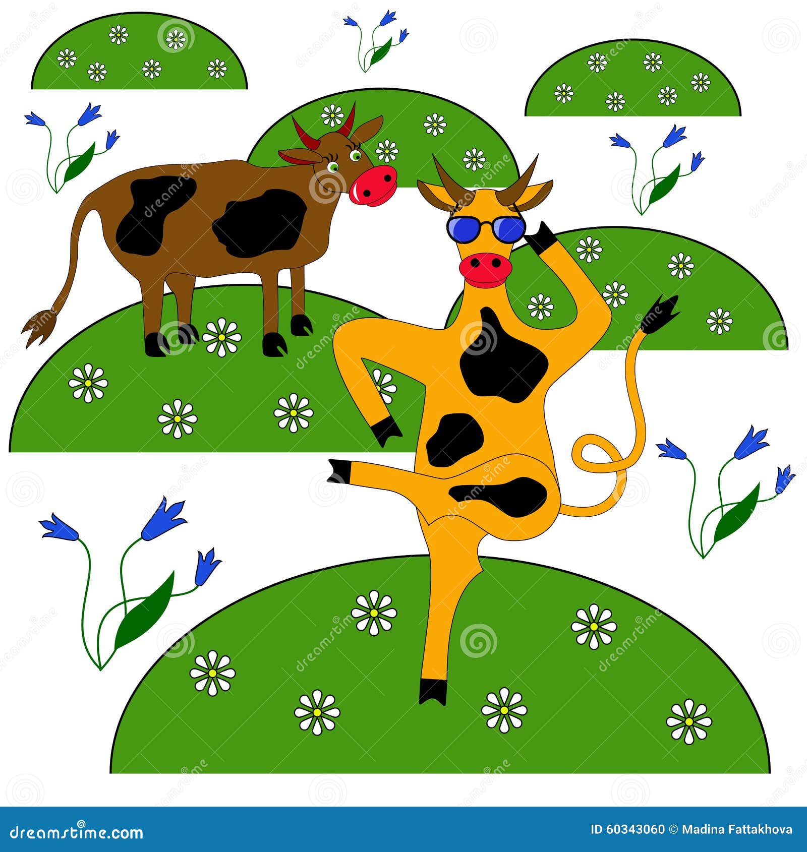 Due Mucche in Un Prato Dei Fiori Illustrazione Vettoriale ...