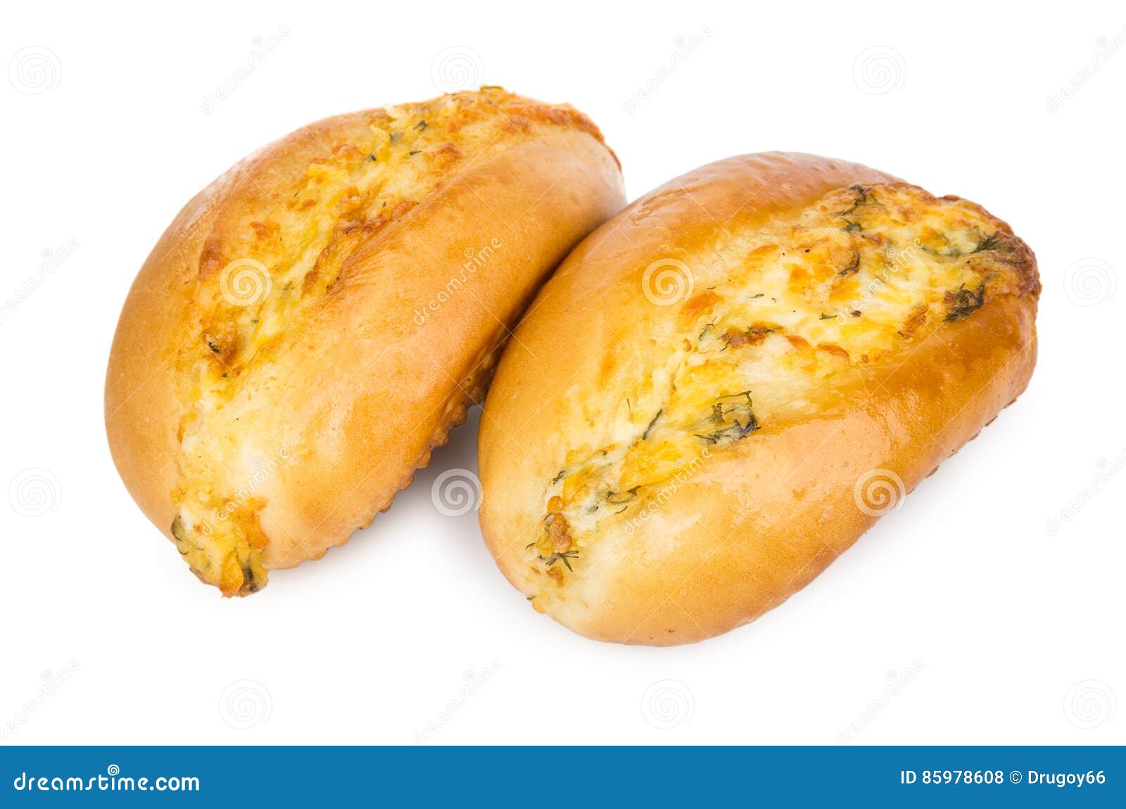 Due Panini Con Formaggio Ed Aglio Isolati Su Bianco Fotografia Stock ...