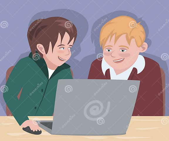 Due Ragazzi Davanti Al Computer Illustrazione Vettoriale ...