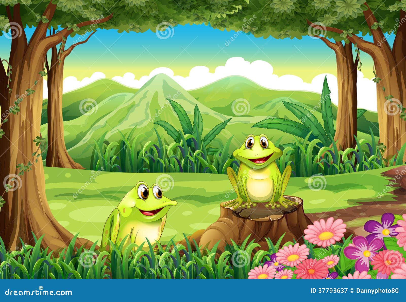 Due rane alla foresta illustrazione vettoriale. Illustrazione di ...